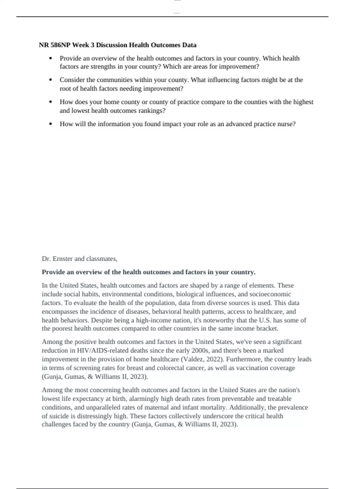 NR 586NP Week 3 Discussion; Health Outcomes Data - NR586NP (NR586NP ...