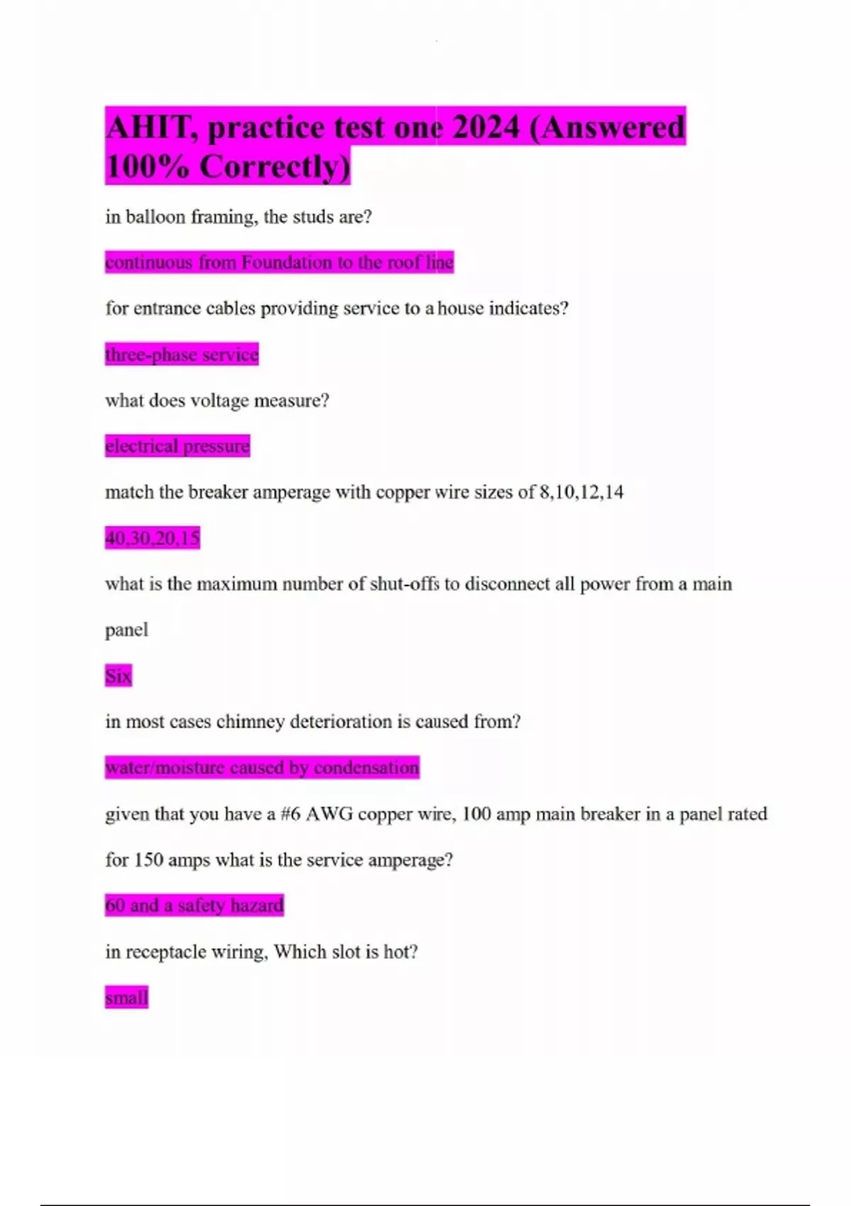 AHIT, practice test one 2024 (Answered 100% Correctly) - Ahit - Stuvia US