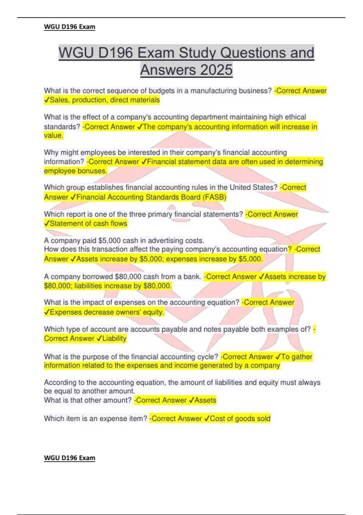 WGU D196 Exam Study Questions and Answers 2025 - WGU D196 - Stuvia US