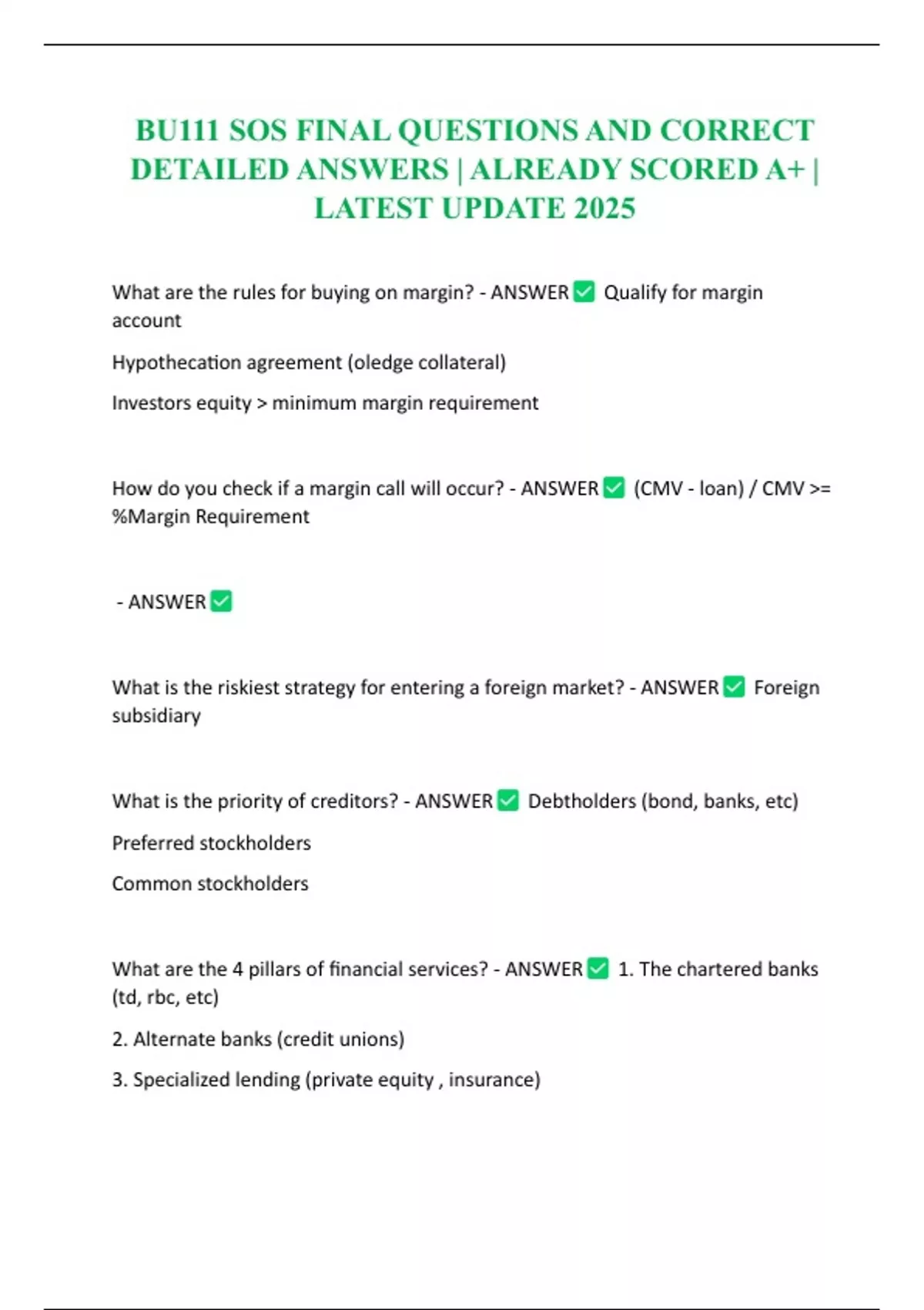 BU111 SOS FINAL QUESTIONS AND CORRECT DETAILED ANSWERS | ALREADY SCORED ...