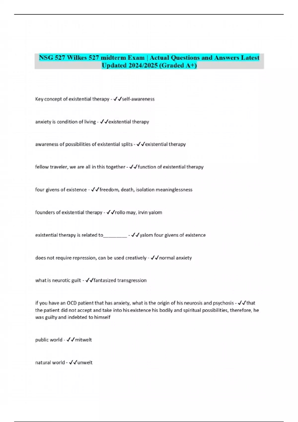 NSG 527 Wilkes 527 midterm Exam | Actual Questions and Answers - NSG ...