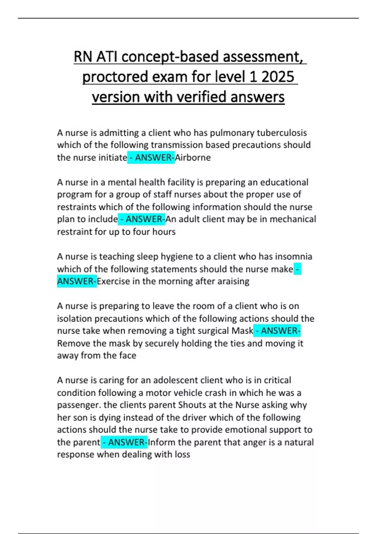 RN ATI concept-based assessment, proctored exam for level 1 2025 ...