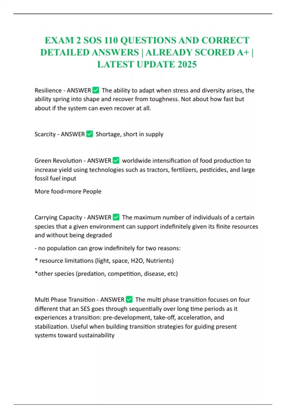 EXAM 2 SOS 110 QUESTIONS AND CORRECT DETAILED ANSWERS | ALREADY SCORED ...