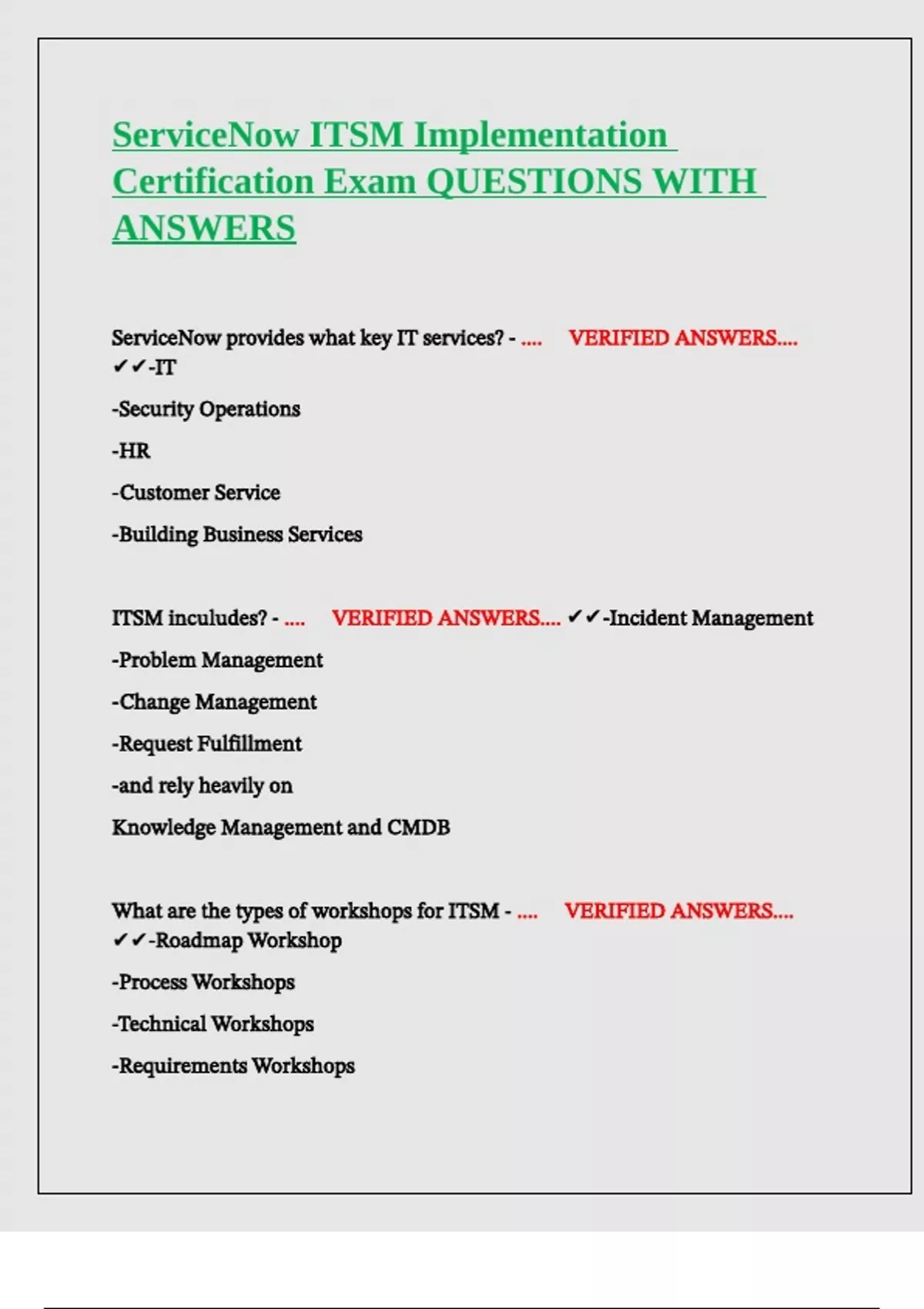 STUDY PACK FOR ServiceNow CIS ITSM EXAMS LATEST UPDATE - Stuvia US