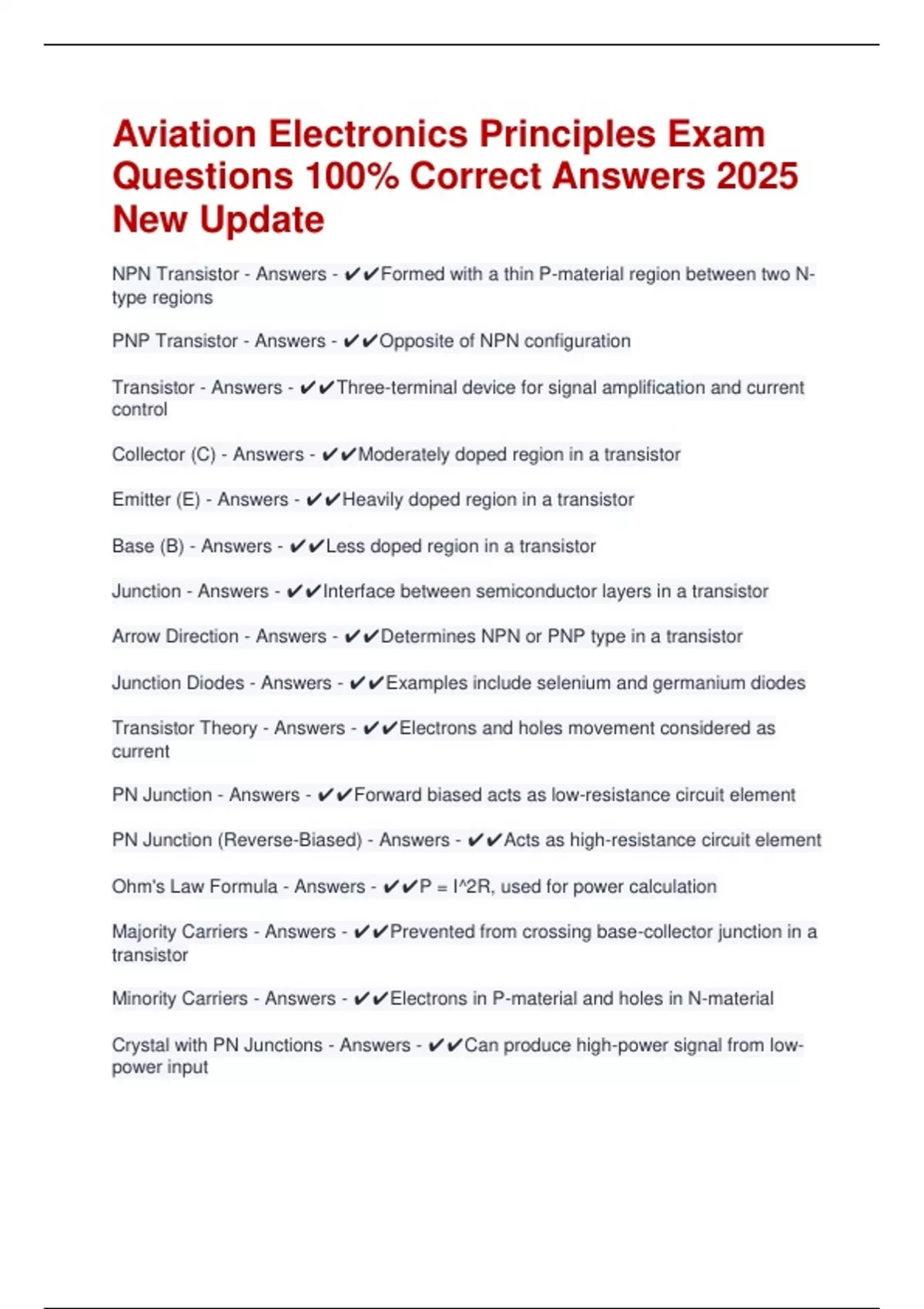 Aviation Electronics Principles Exam Questions 100% Correct Answers ...