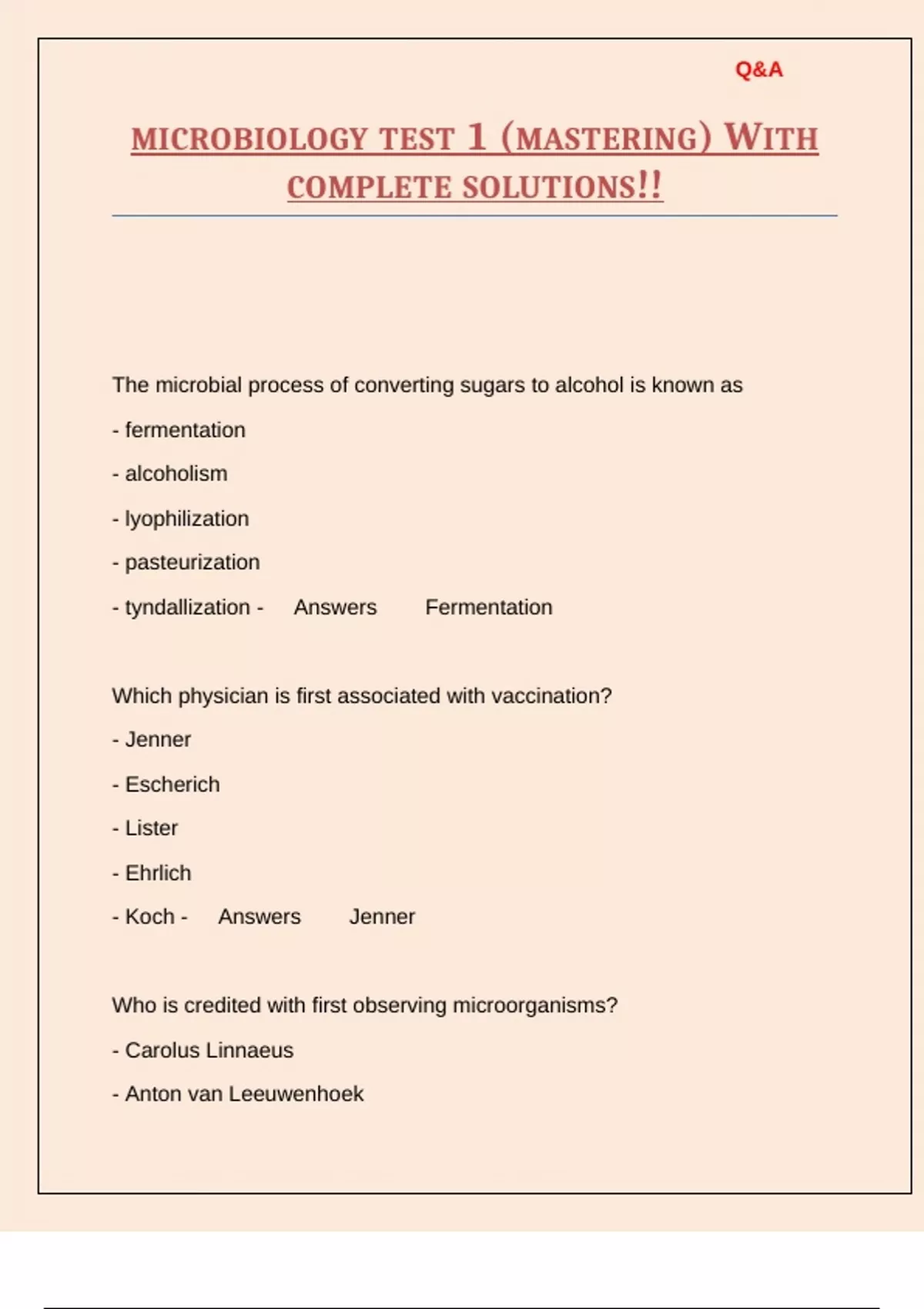 MICROBIOLOGY TEST 1 (MASTERING) WITH COMPLETE SOLUTIONS ...