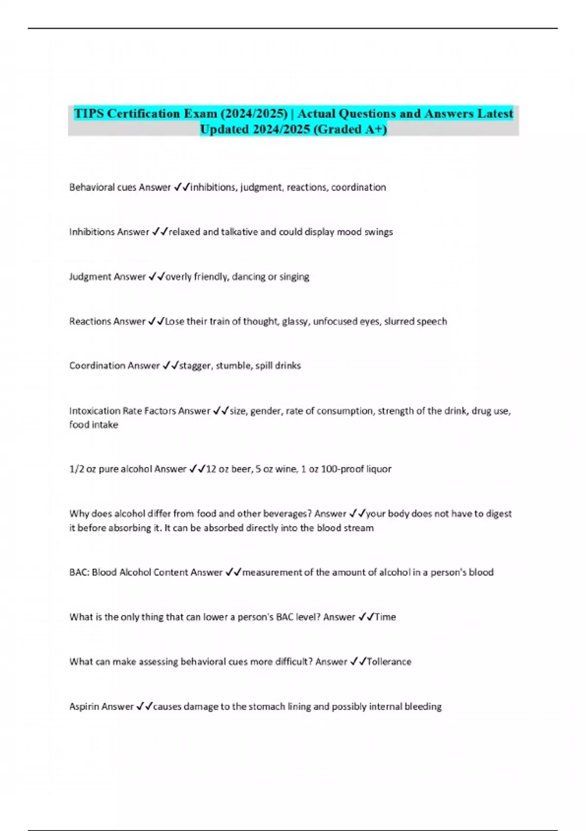 TIPS Certification Bundled Exams with Complete Solutions - Stuvia US