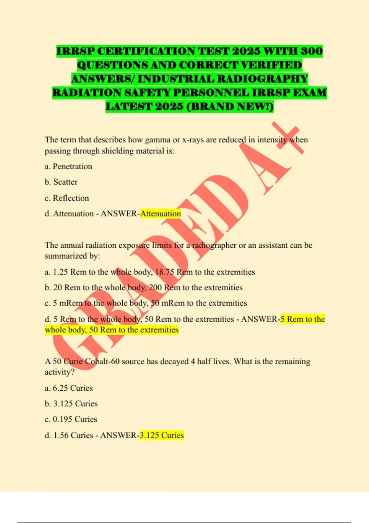 IRRSP CERTIFICATION TEST 2025 WITH 300 QUESTIONS AND CORRECT VERIFIED ...