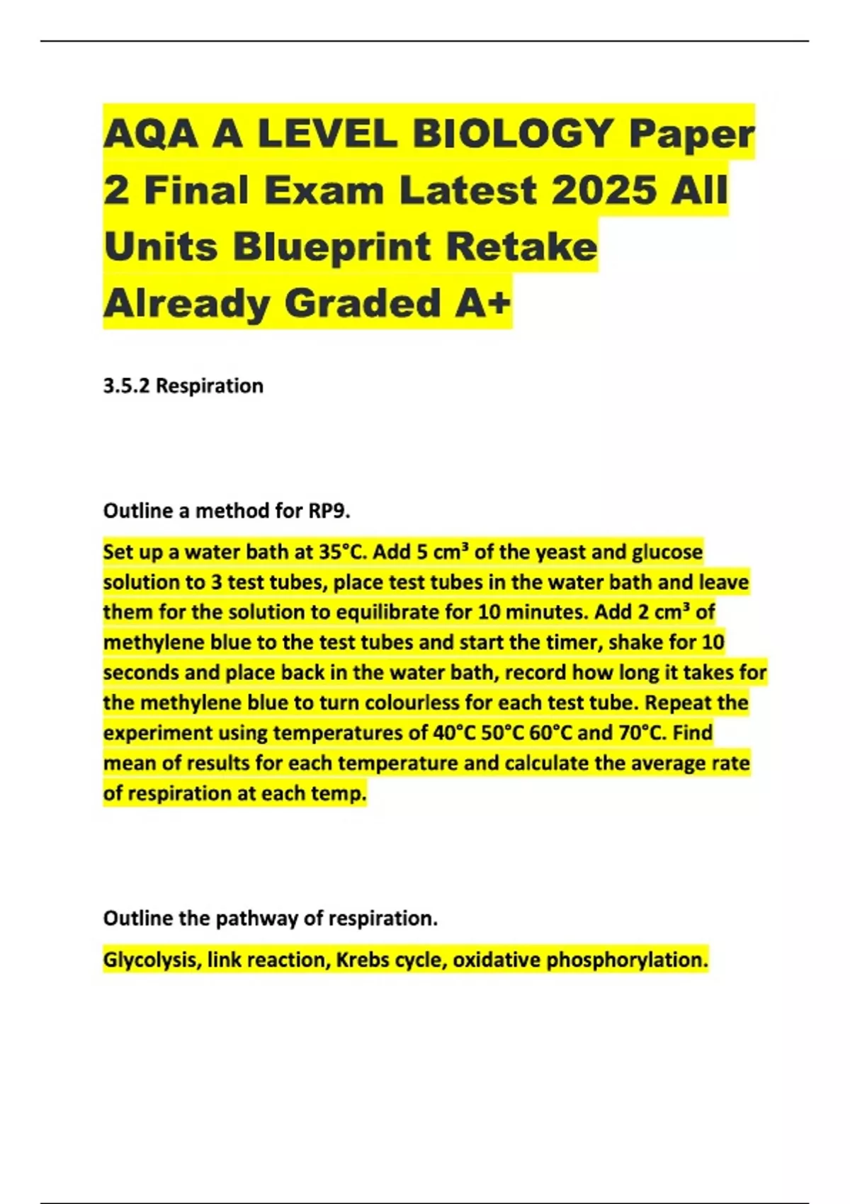 AQA A LEVEL BIOLOGY Paper 2 Final Exam Latest 2025 All Units Blueprint ...