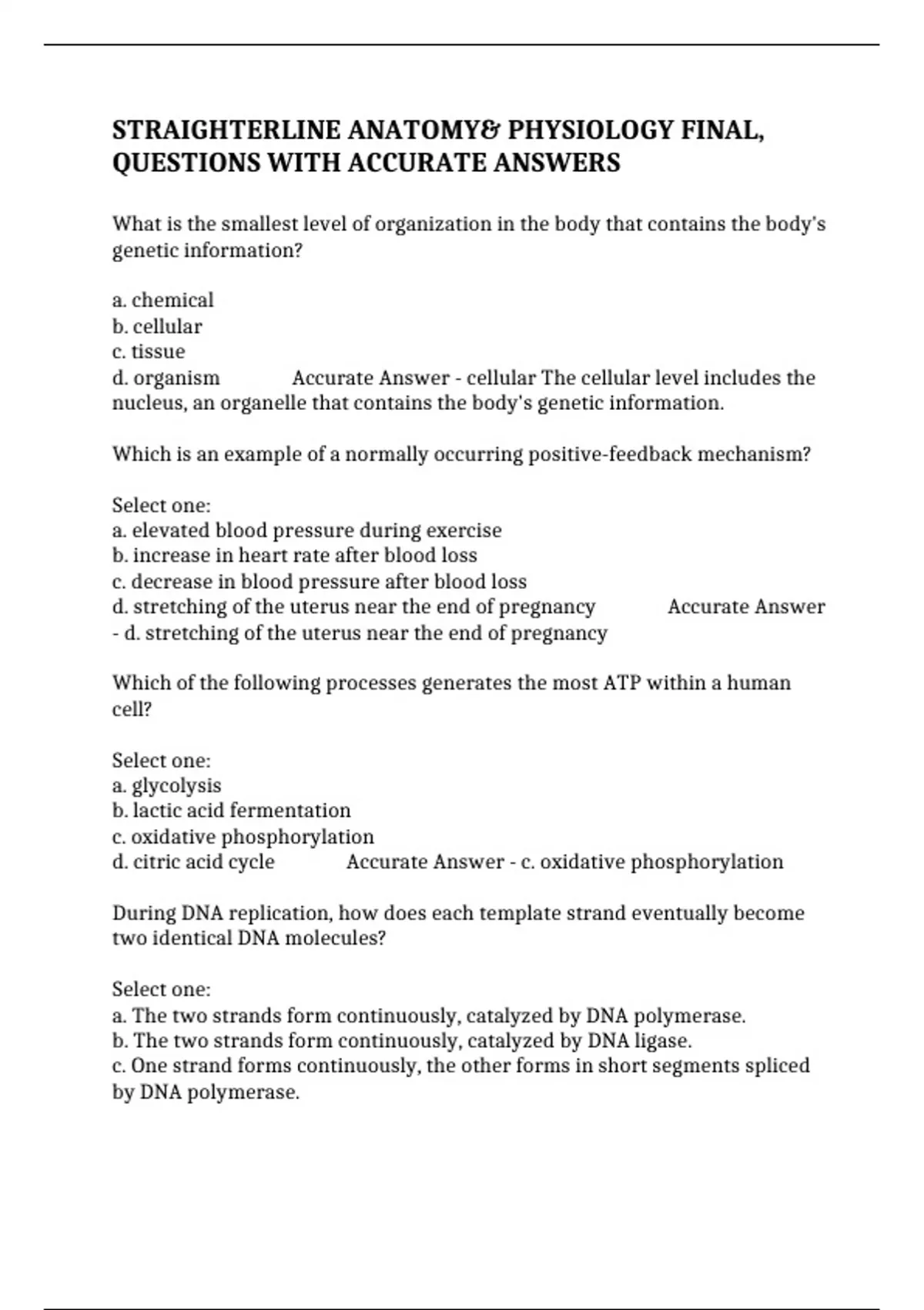 STRAIGHTERLINE ANATOMY& PHYSIOLOGY FINAL, QUESTIONS WITH ACCURATE ...