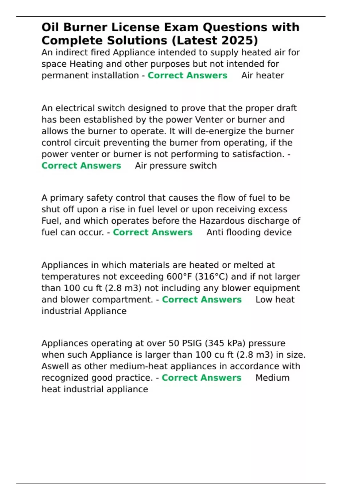 Oil Burner License Exam Questions with Complete Solutions (Latest 2025 ...