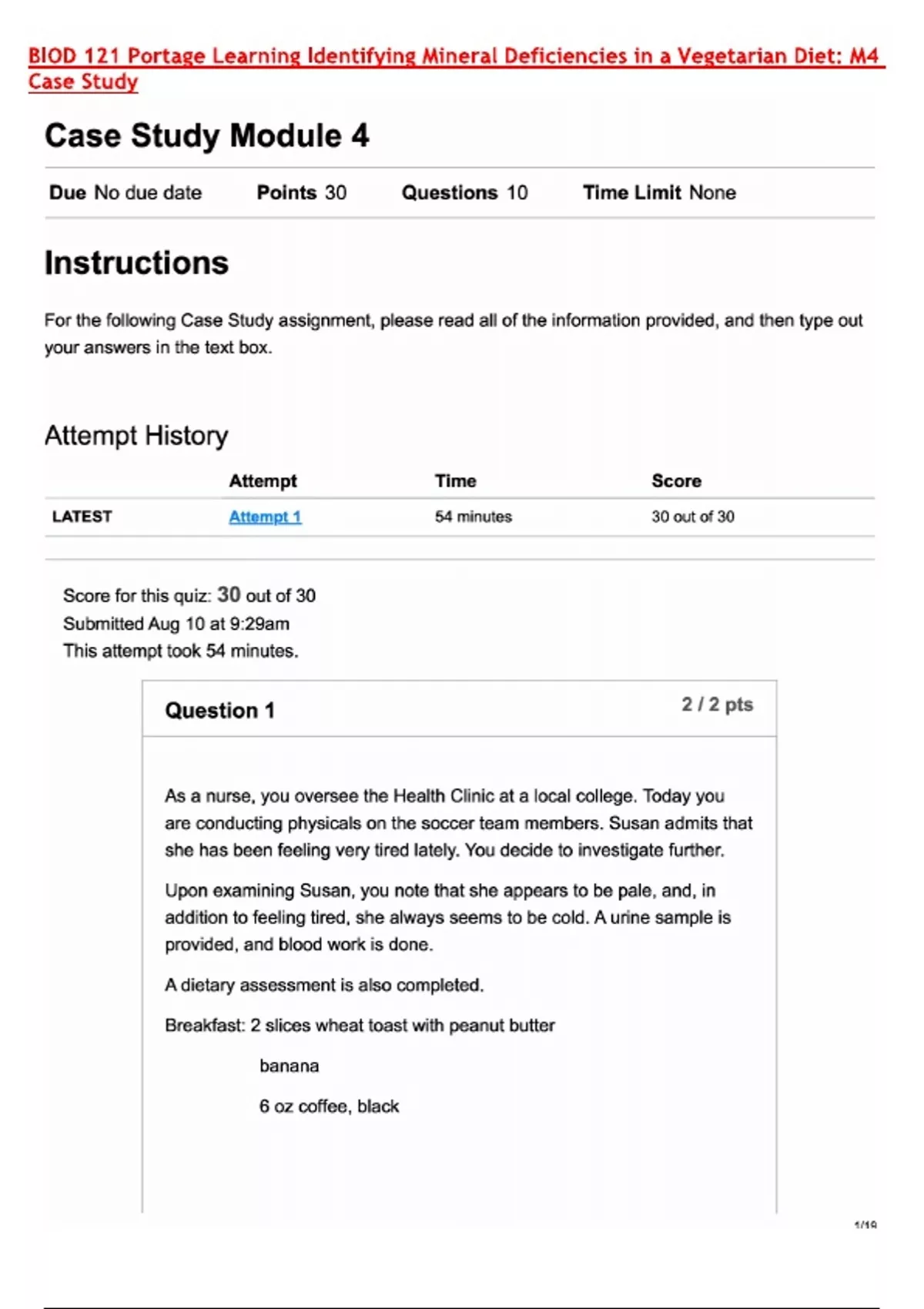 BIOD 121 Portage Learning Identifying Mineral Deficiencies in a Vegetarian Diet: M4_Case_Study ...