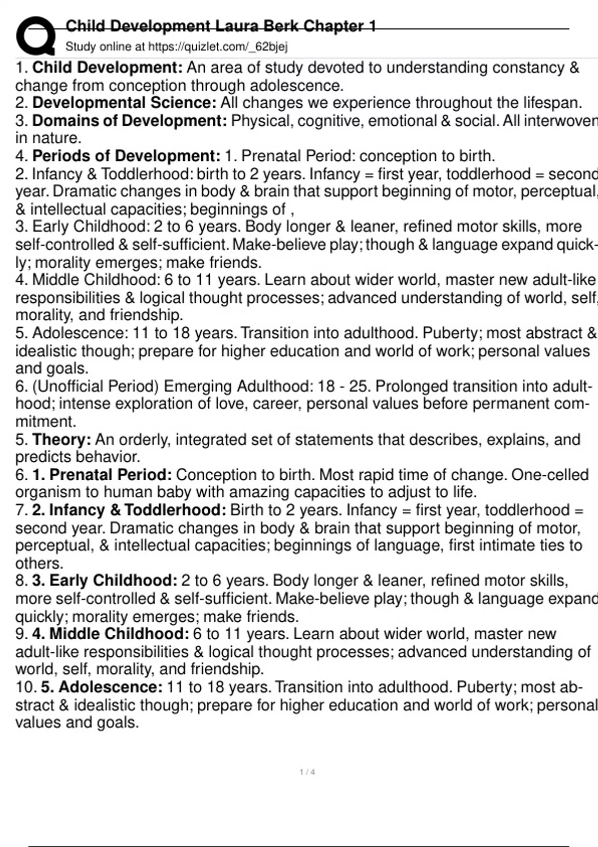 Test bank for child development 10th edition by laura e. berk chapters ...