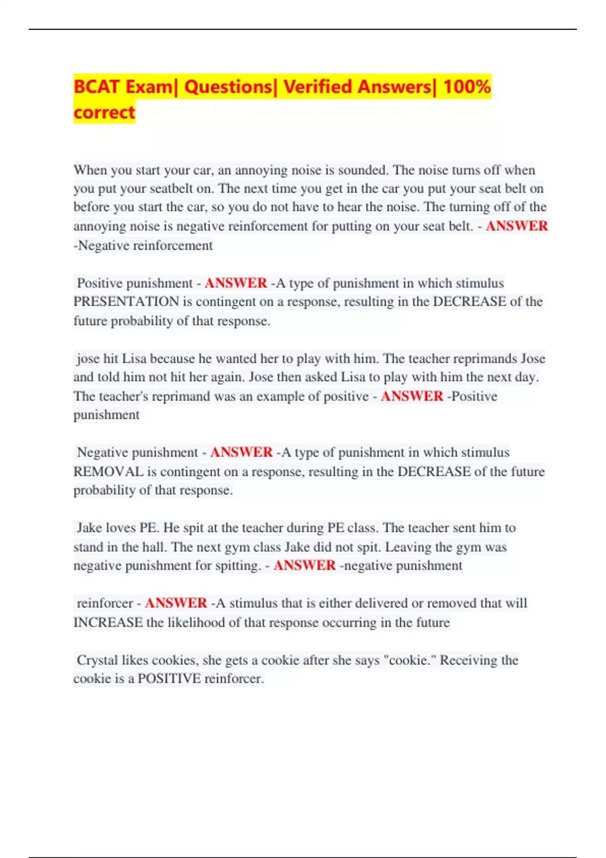 BCAT Exam| Questions| Verified Answers| 100% correct - BCAT - Stuvia US