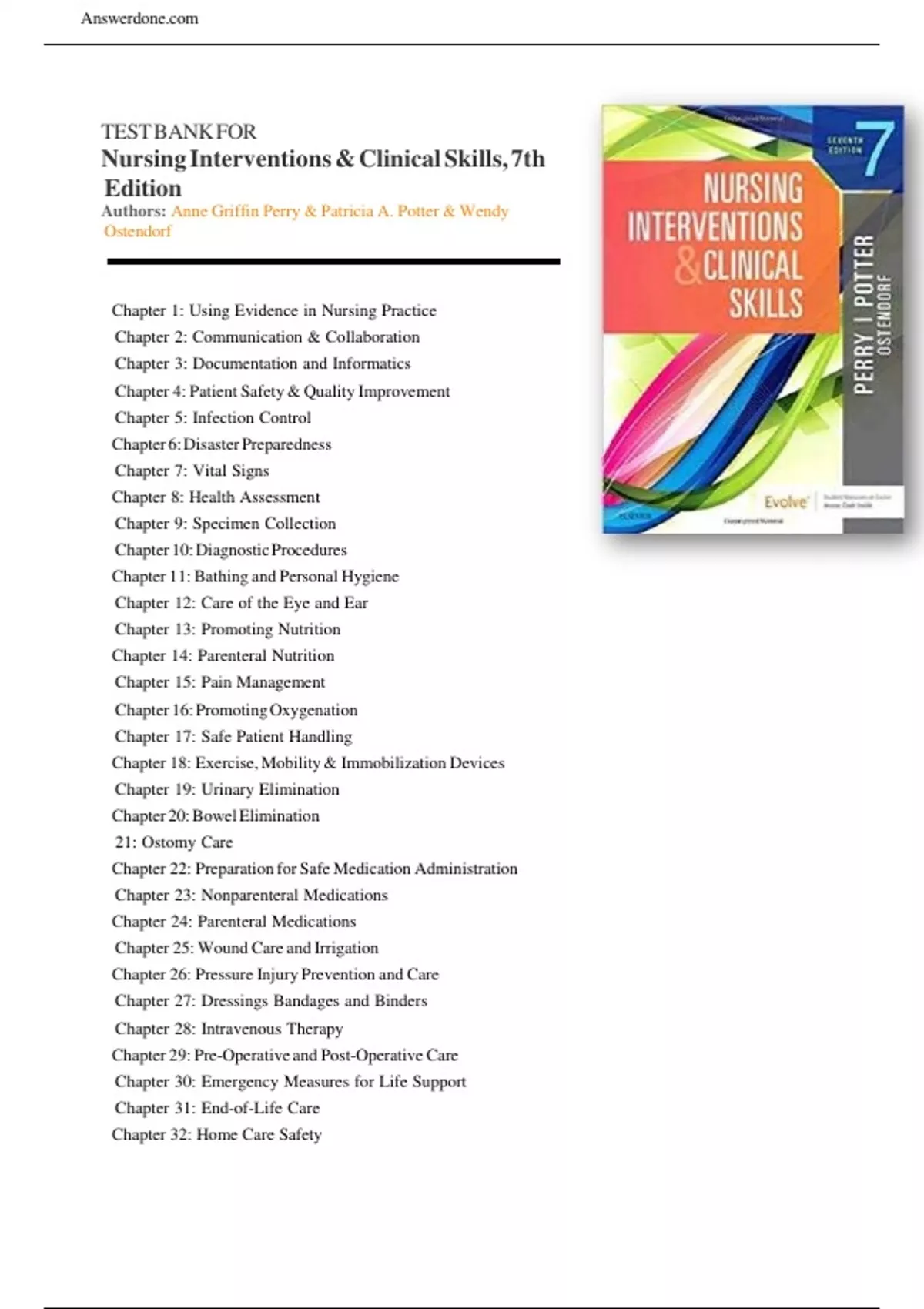 Nursing Interventions & Clinical Skills, 7th Edition Potter Chapters 1 ...