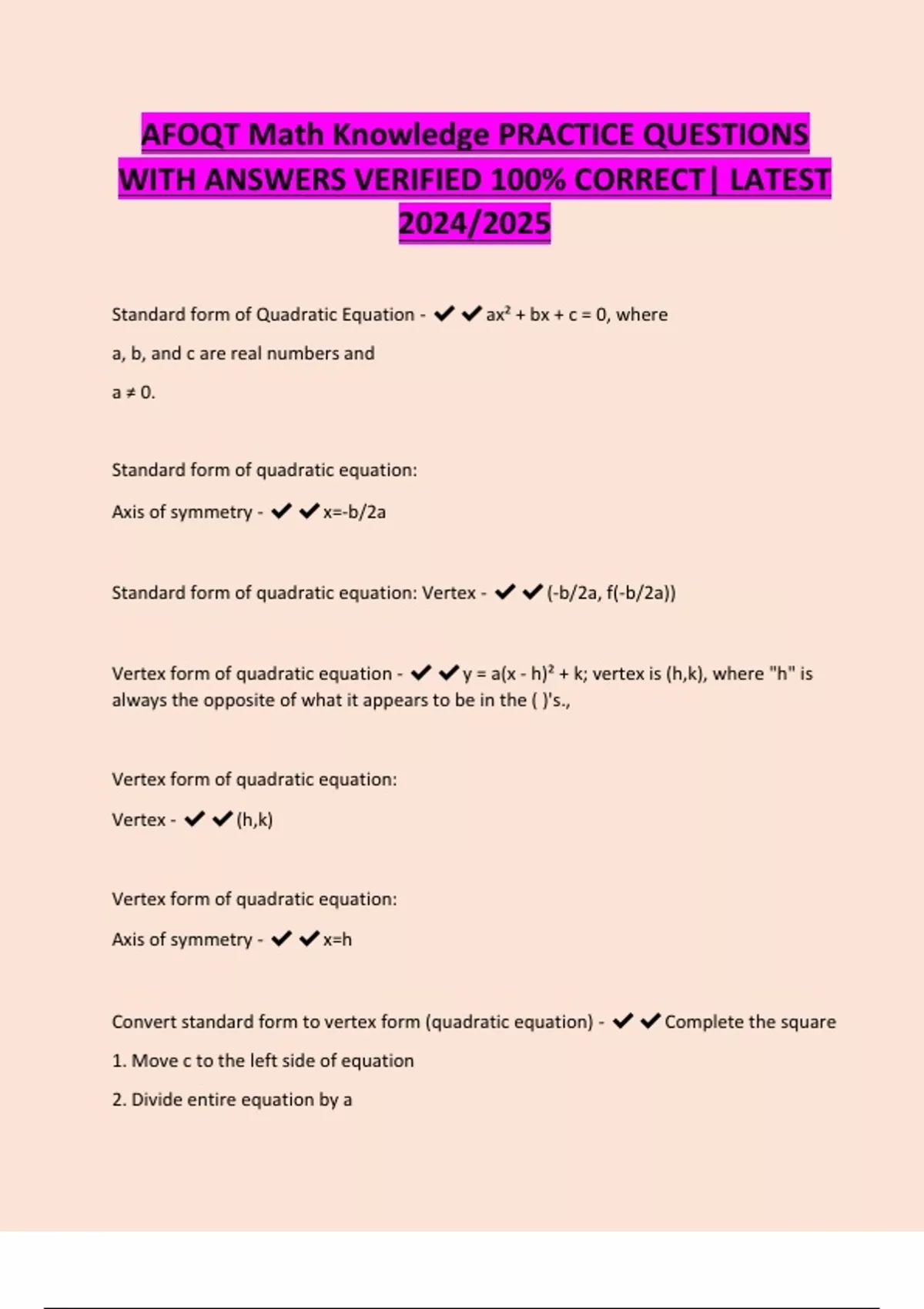 Afoqt Math Knowledge Practice Questions With Answers Verified 100