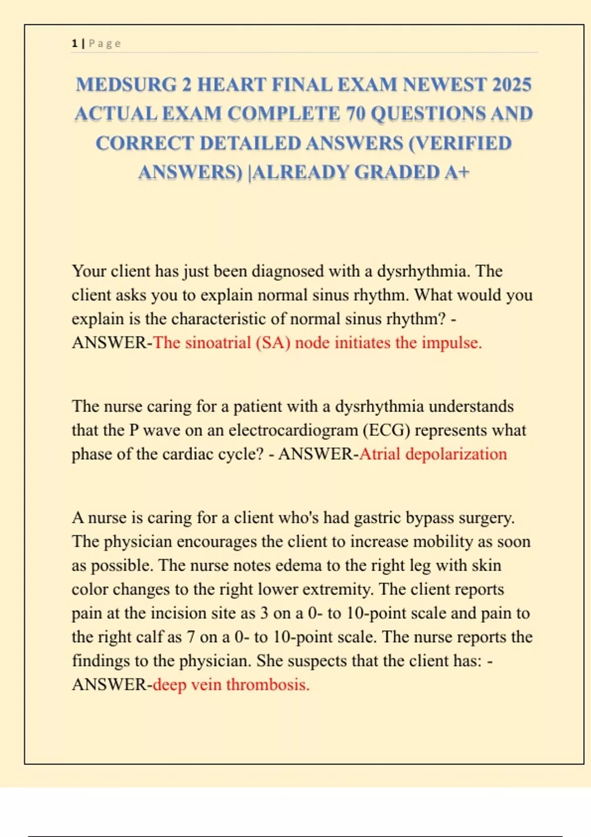 MEDSURG 2 HEART FINAL EXAM NEWEST 2025 ACTUAL EXAM COMPLETE 70 ...