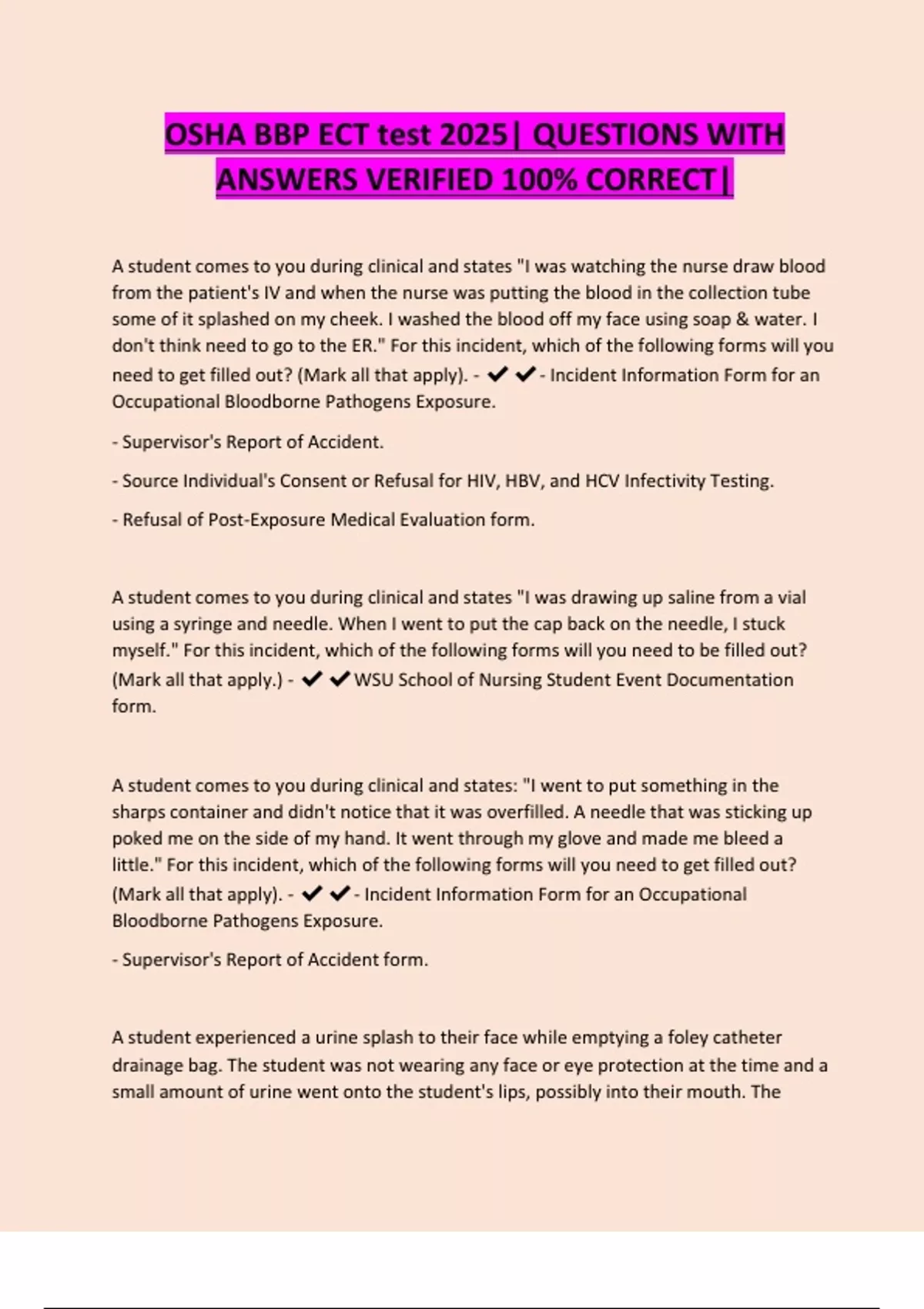 OSHA BBP ECT test 2025| QUESTIONS WITH ANSWERS VERIFIED 100% CORRECT ...