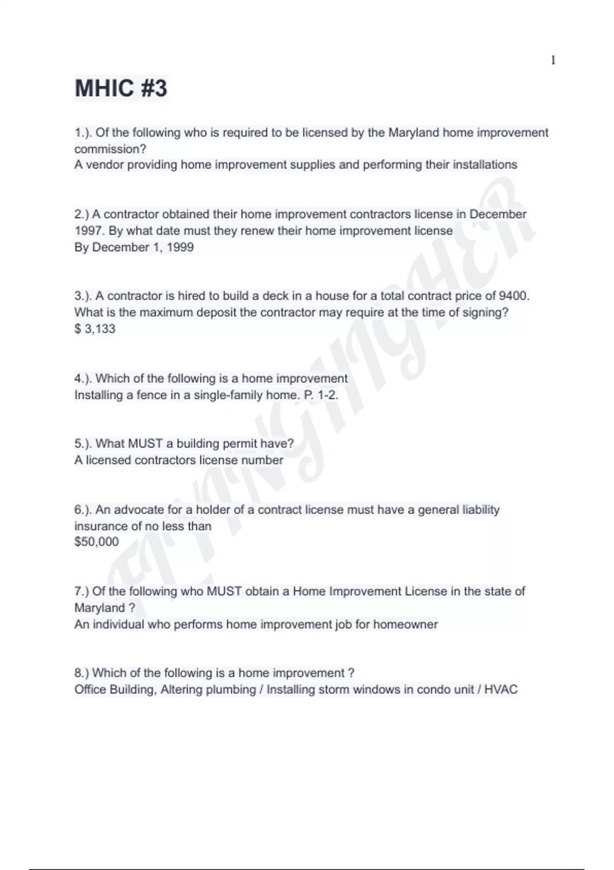 MHIC #3 QUESTIONS & ANSWERS 2025 ( A+ GRADED 100% VERIFIED) - Maryland ...