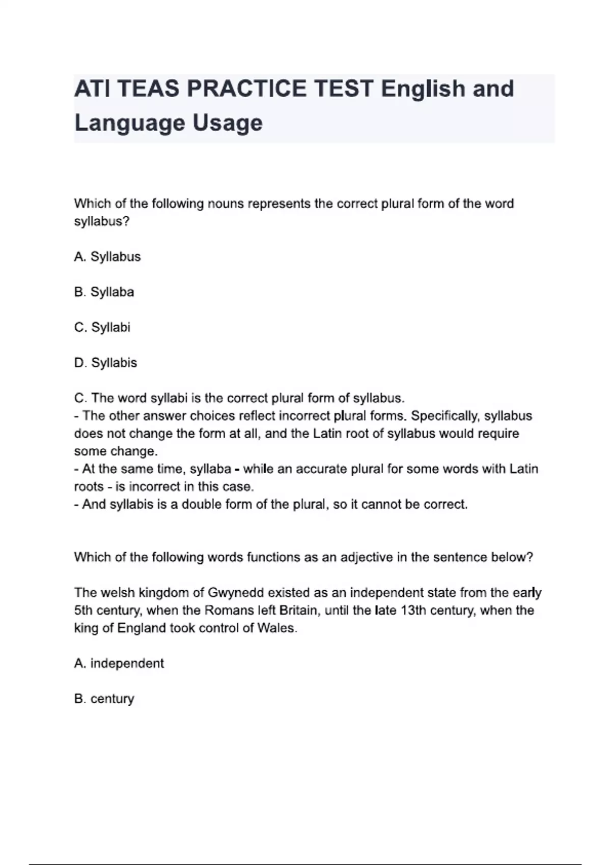 ATI TEAS PRACTICE TEST English and Language Usage ( Latest 2024 / 2025 ...