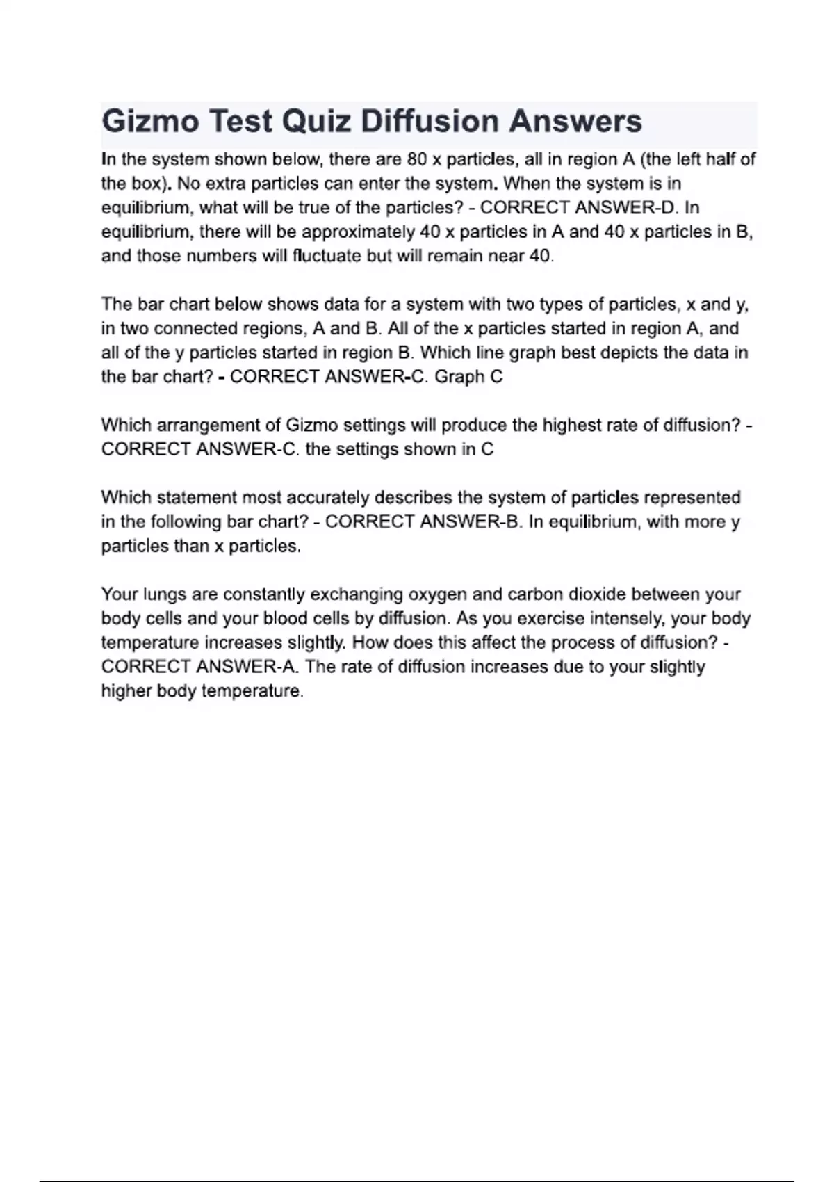 Gizmo Test Quiz Diffusion Answers ( Latest 2024 / 2025 Update) Actual ...