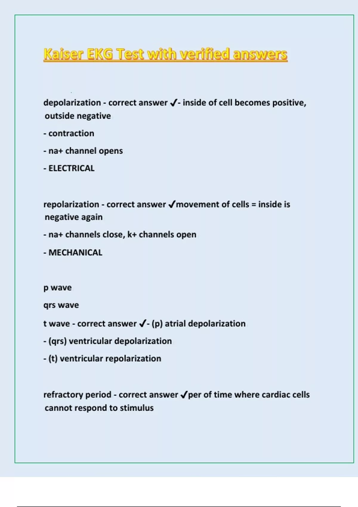 Kaiser EKG Test with verified answers - Ekg - Stuvia US