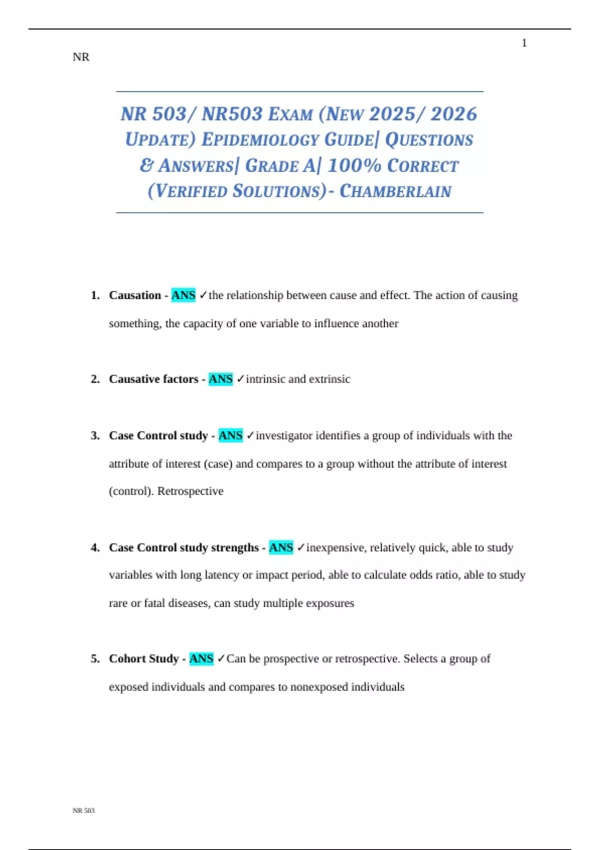 NR 503/ NR503 EXAM (NEW 2025/ 2026 UPDATE) EPIDEMIOLOGY GUIDE ...