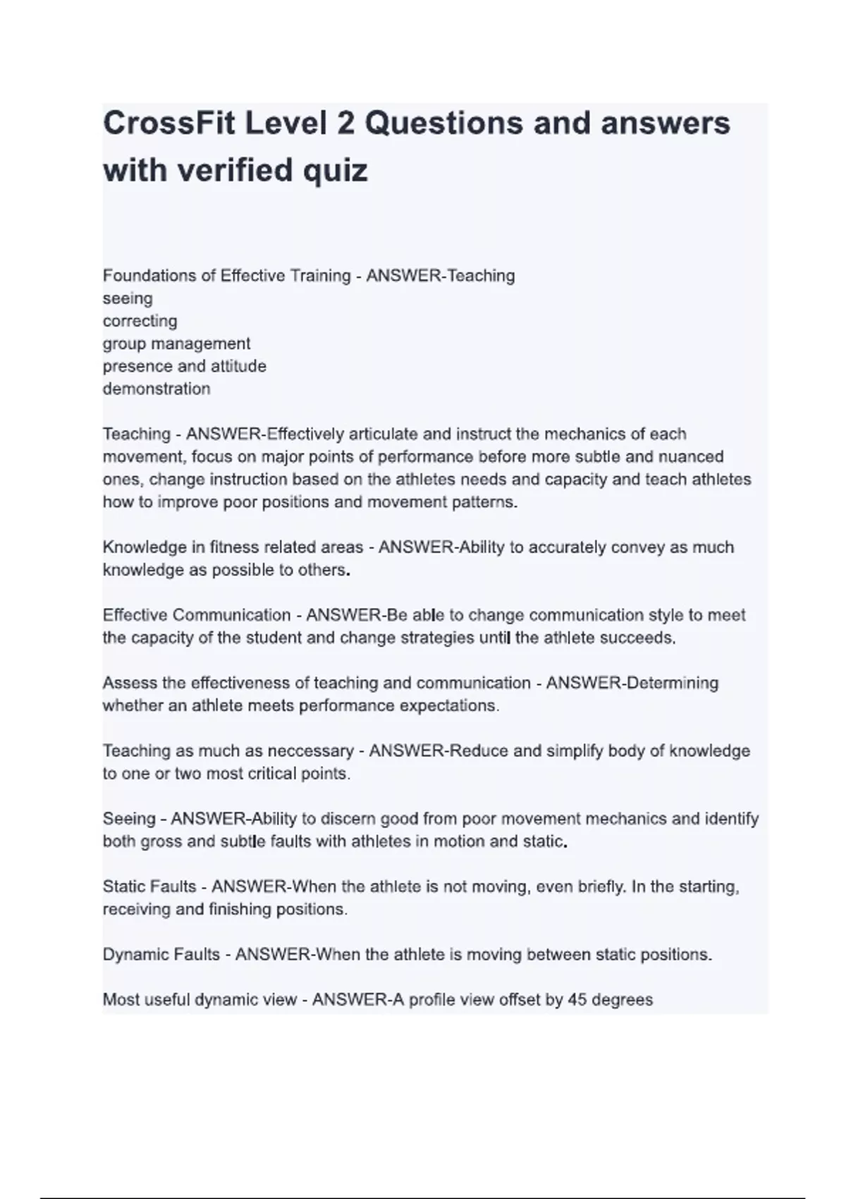 CrossFit Level 2 ( Latest 2024 / 2025 Update) Actual Exam Questions and ...