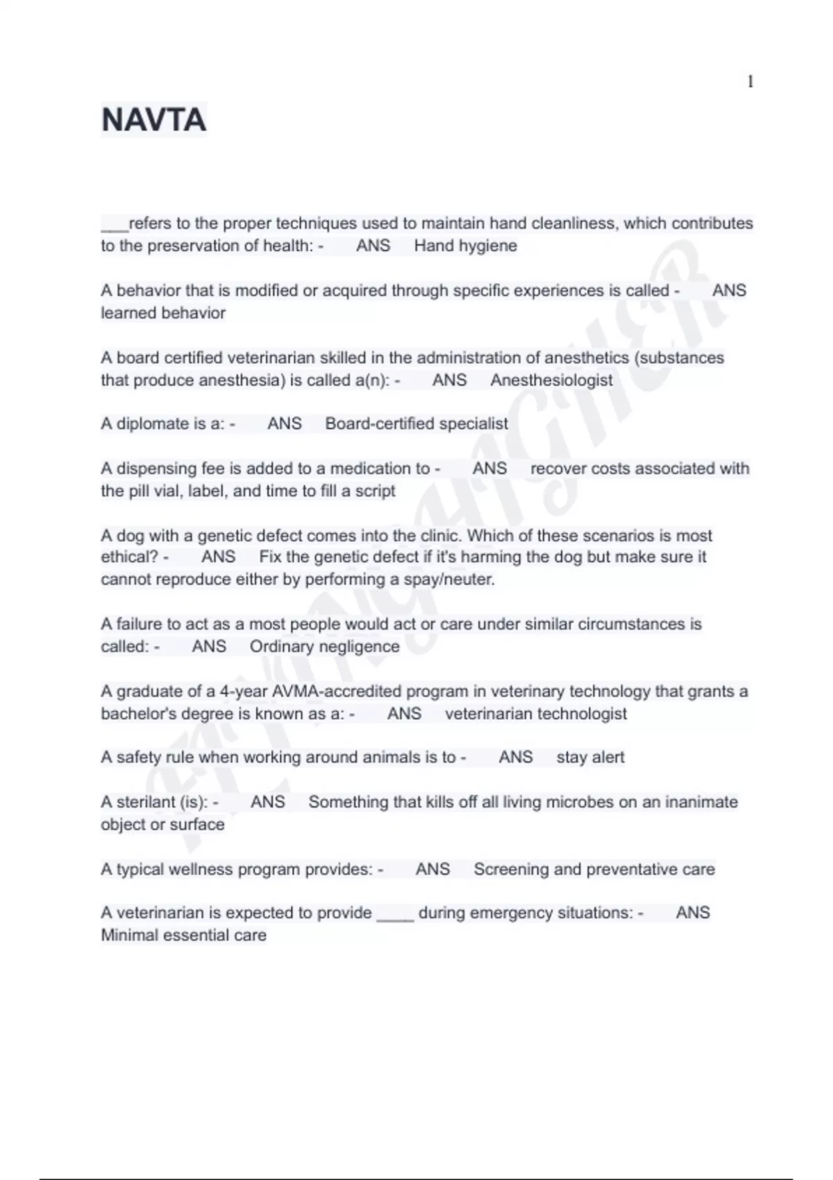 NAVTA QUESTIONS & ANSWERS 2025 ( A+ GRADED 100% VERIFIED) - NAVTA - Stuvia US