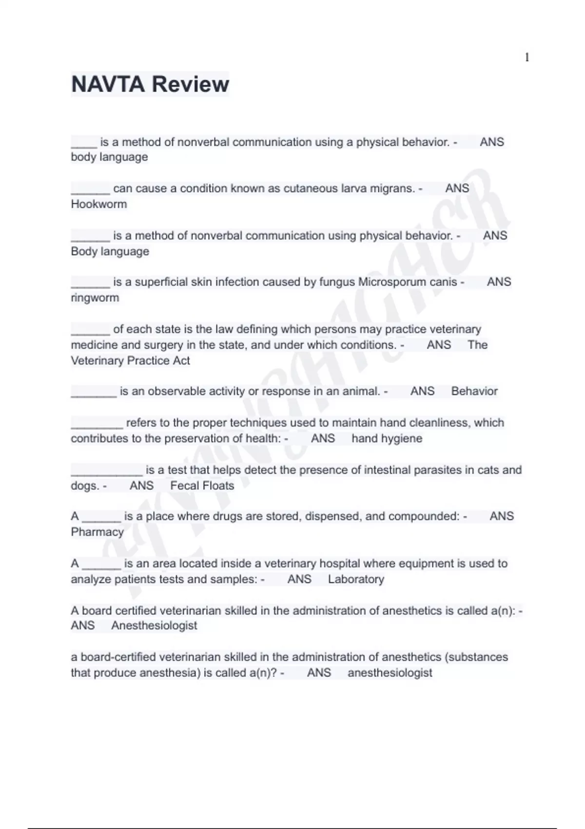 NAVTA Review QUESTIONS & ANSWERS 2025 ( A+ GRADED 100% VERIFIED) - NAVTA - Stuvia US