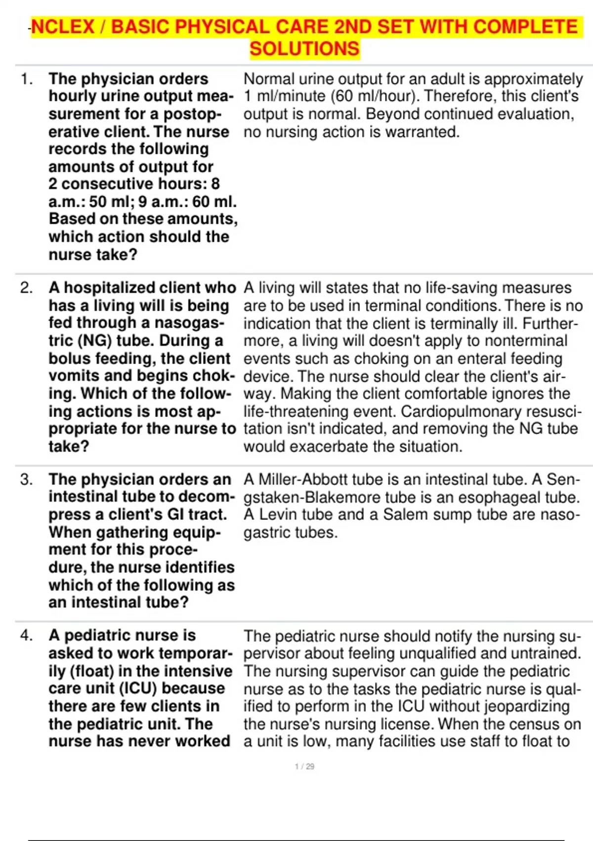 NCLEX / BASIC PHYSICAL CARE 2ND SET WITH COMPLETE SOLUTIONS - NCLEX ...