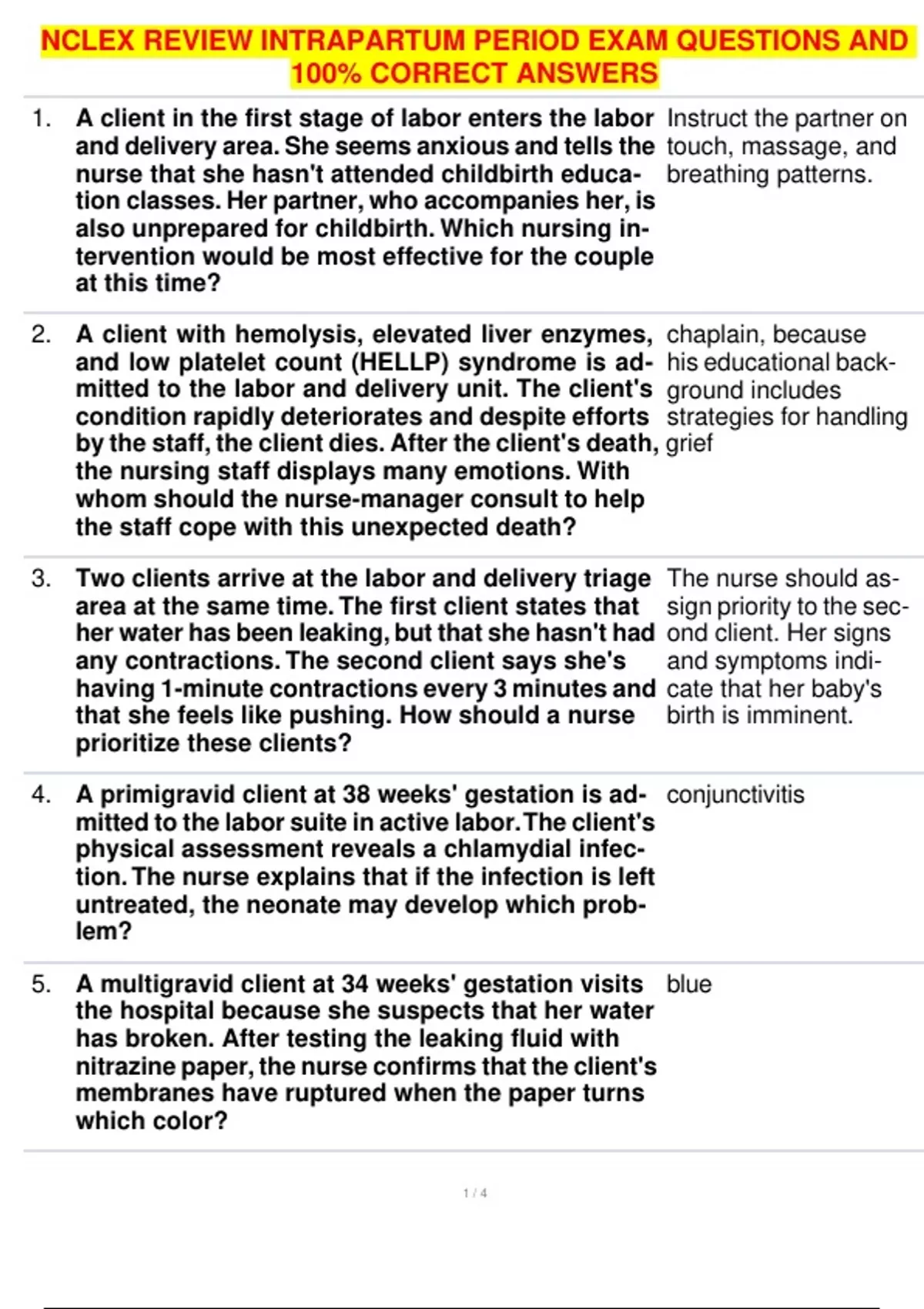 NCLEX REVIEW INTRAPARTUM PERIOD EXAM QUESTIONS AND 100% CORRECT ANSWERS ...