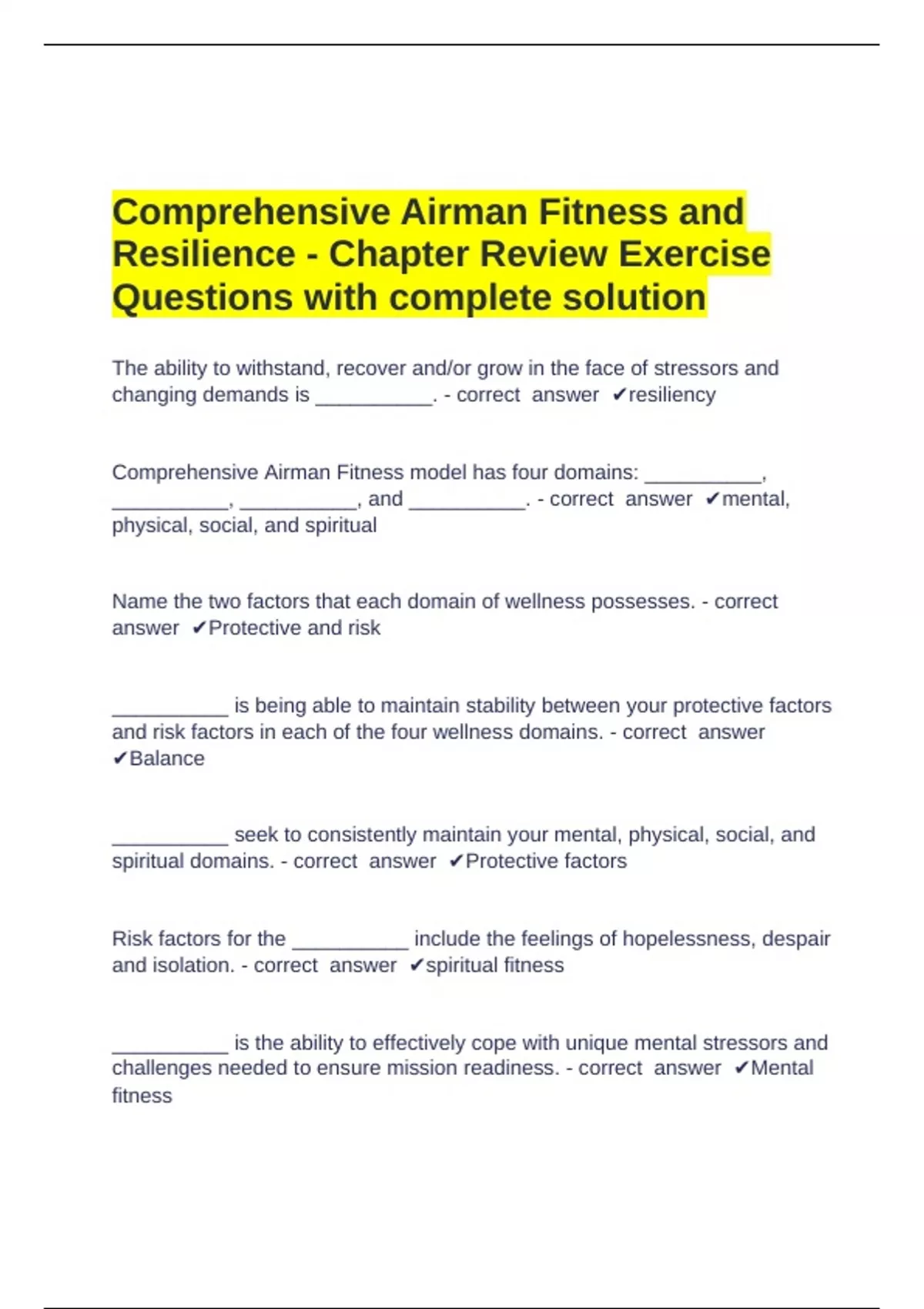 Comprehensive Airman Fitness and Resilience - Chapter Review Exercise ...