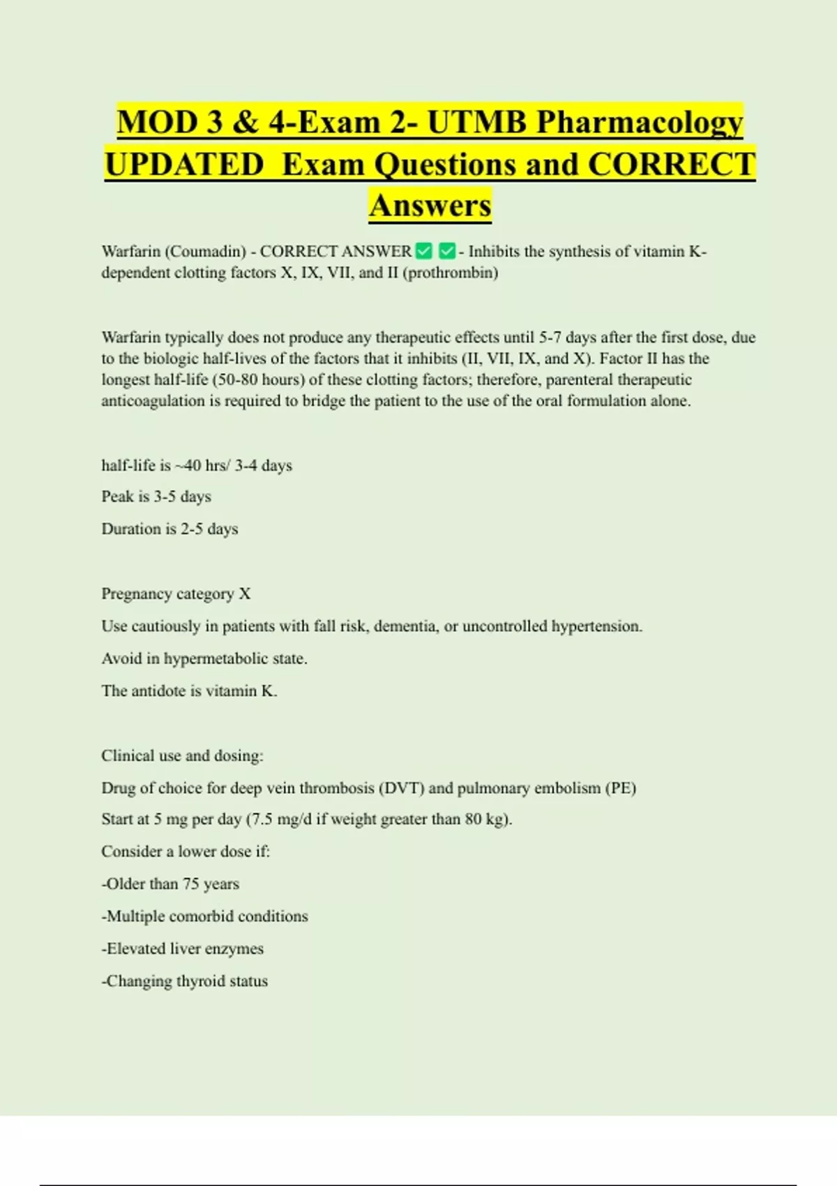 MOD 3 & 4-Exam 2- UTMB Pharmacology UPDATED Exam Questions and CORRECT ...