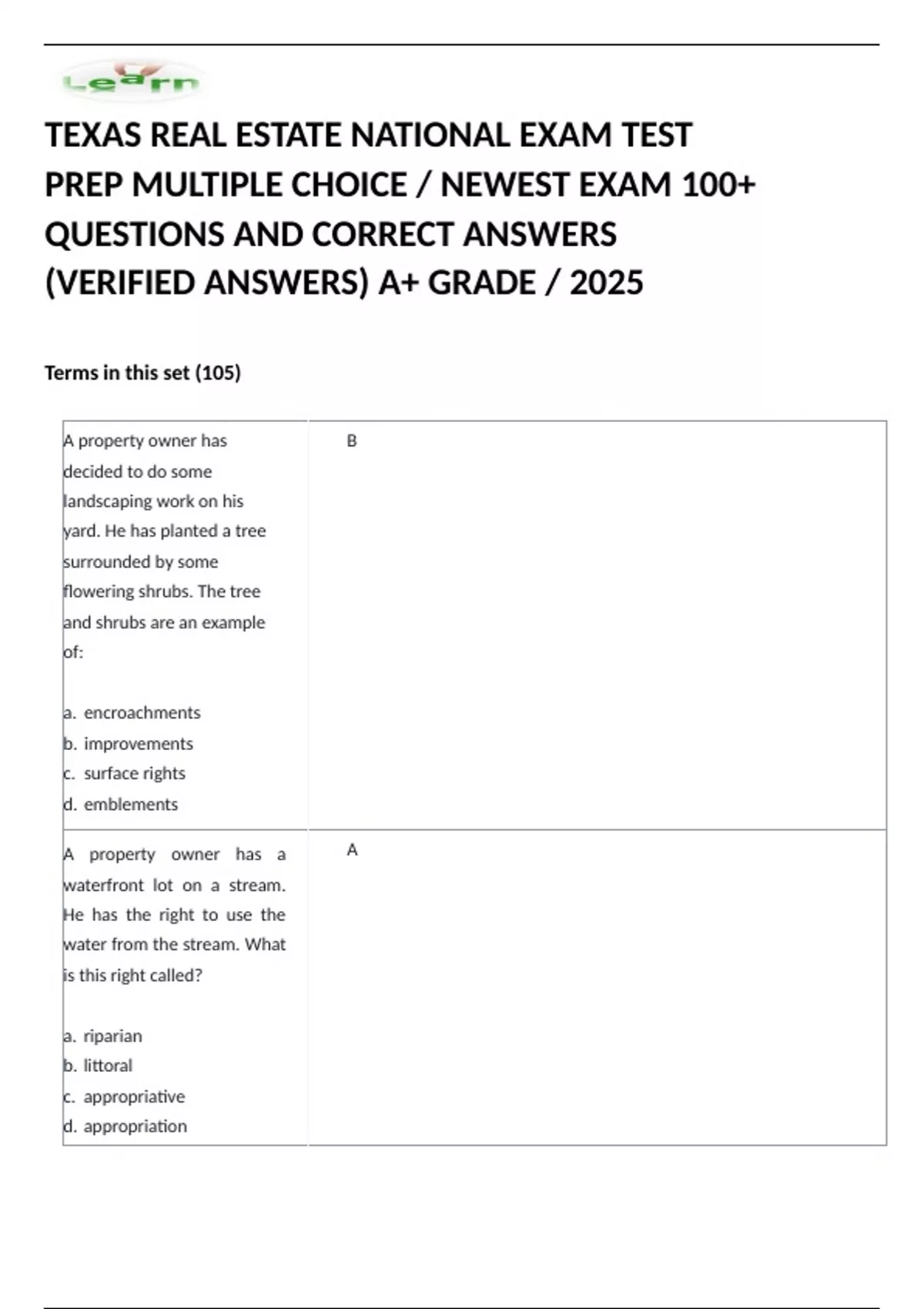 TEXAS REAL ESTATE NATIONAL EXAM TEST PREP MULTIPLE CHOICE / NEWEST EXAM ...