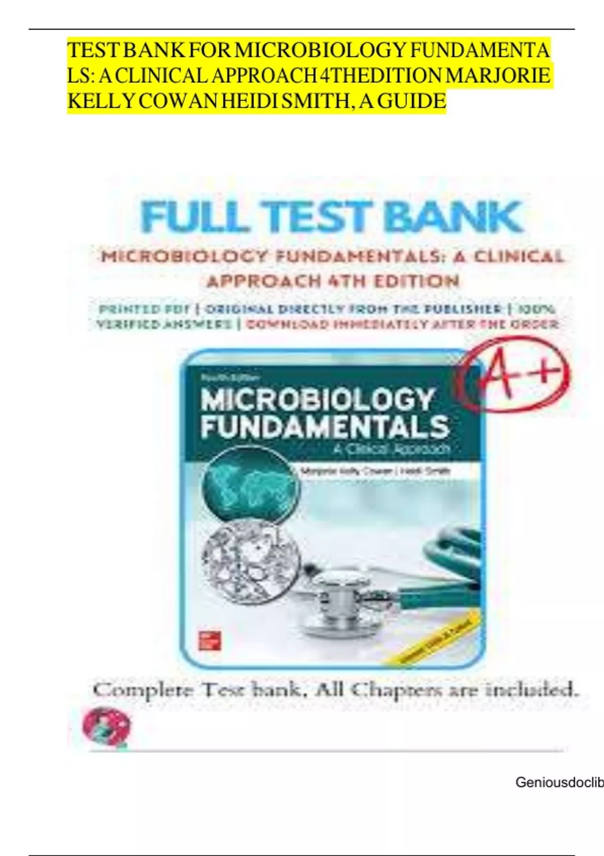 TEST BANK For Microbiology Fundamentals A Clinical Approach, 4th ...