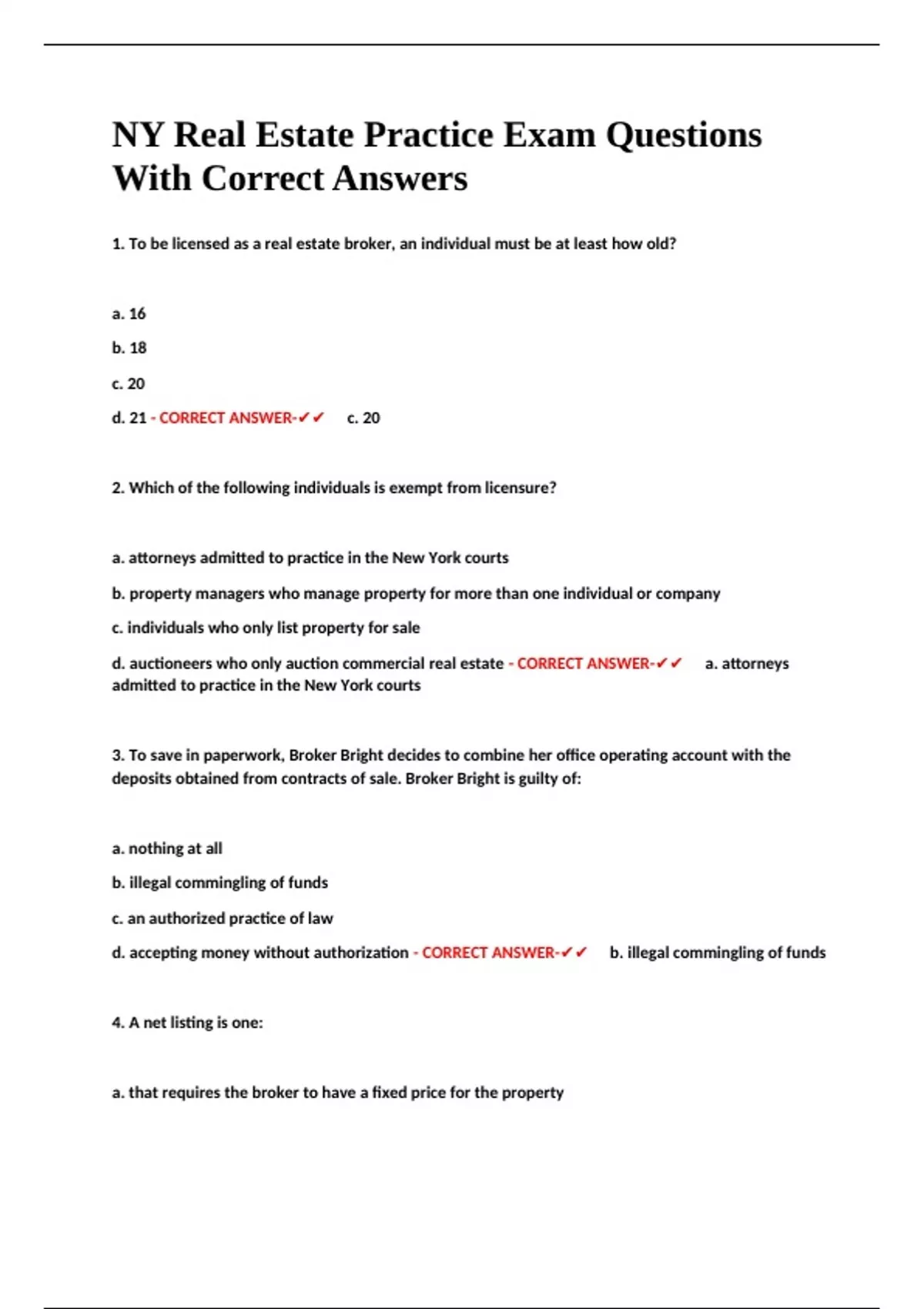 NY Real Estate Practice Exam Questions With Correct Answers - NY REAL ...