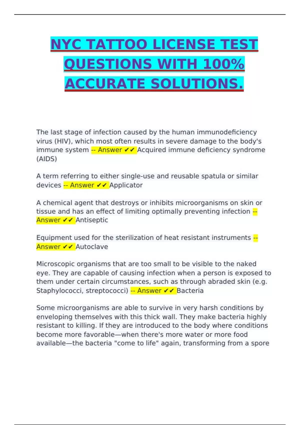 Tattoo and Body exam with complete solutions 2025 - Tattoo and body art ...