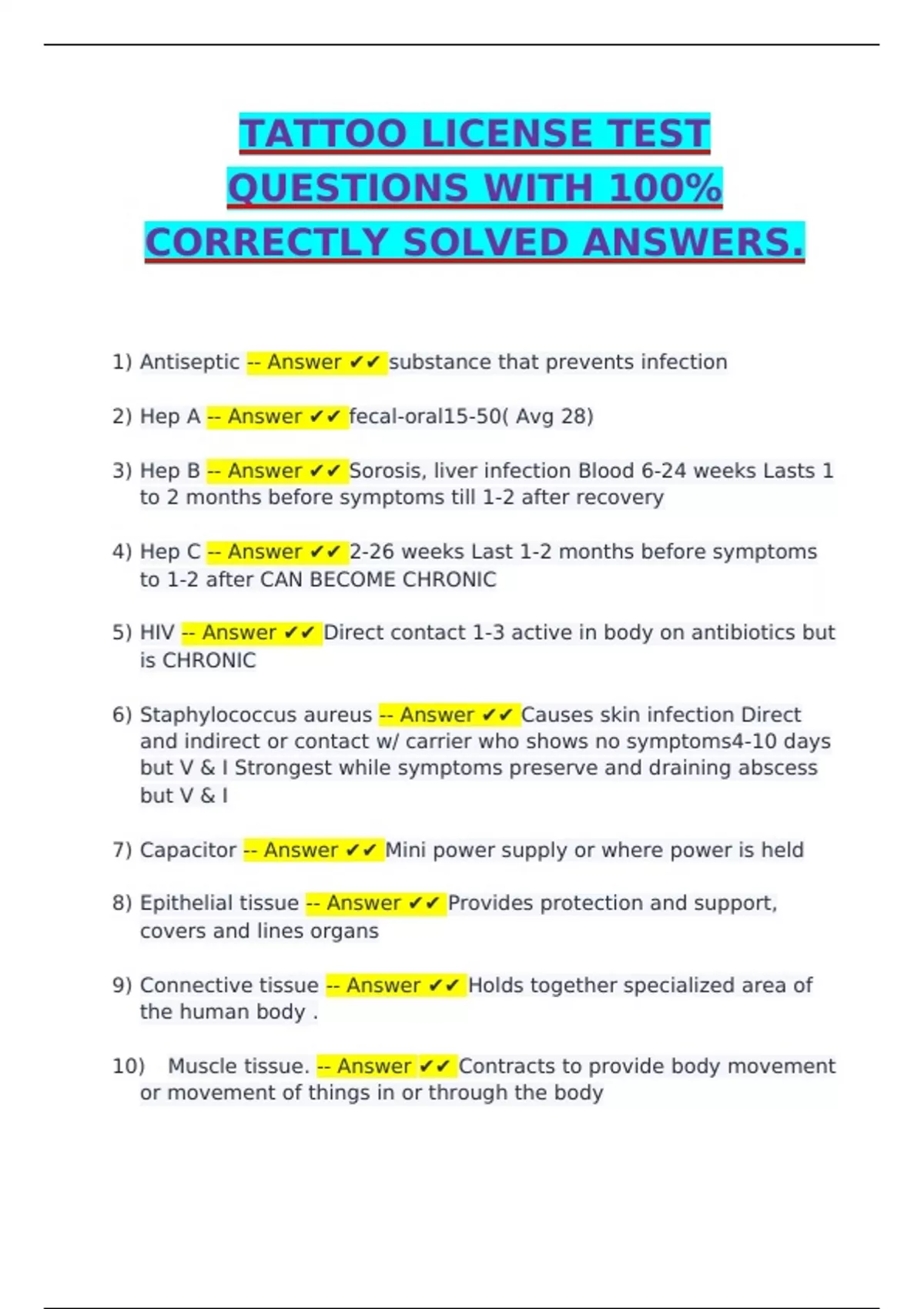 Tattoo license test exam with complete solutions 2025 - Tattoo and body ...