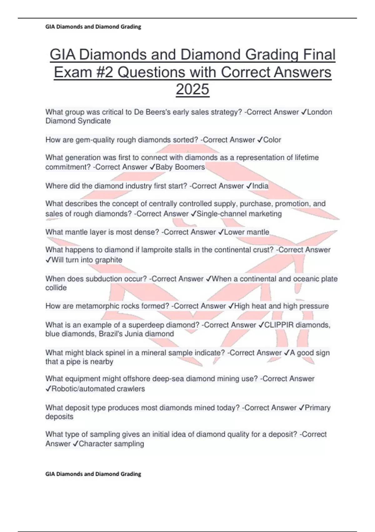 GIA Diamonds and Diamond Grading Final Exam #2 Questions with Correct ...