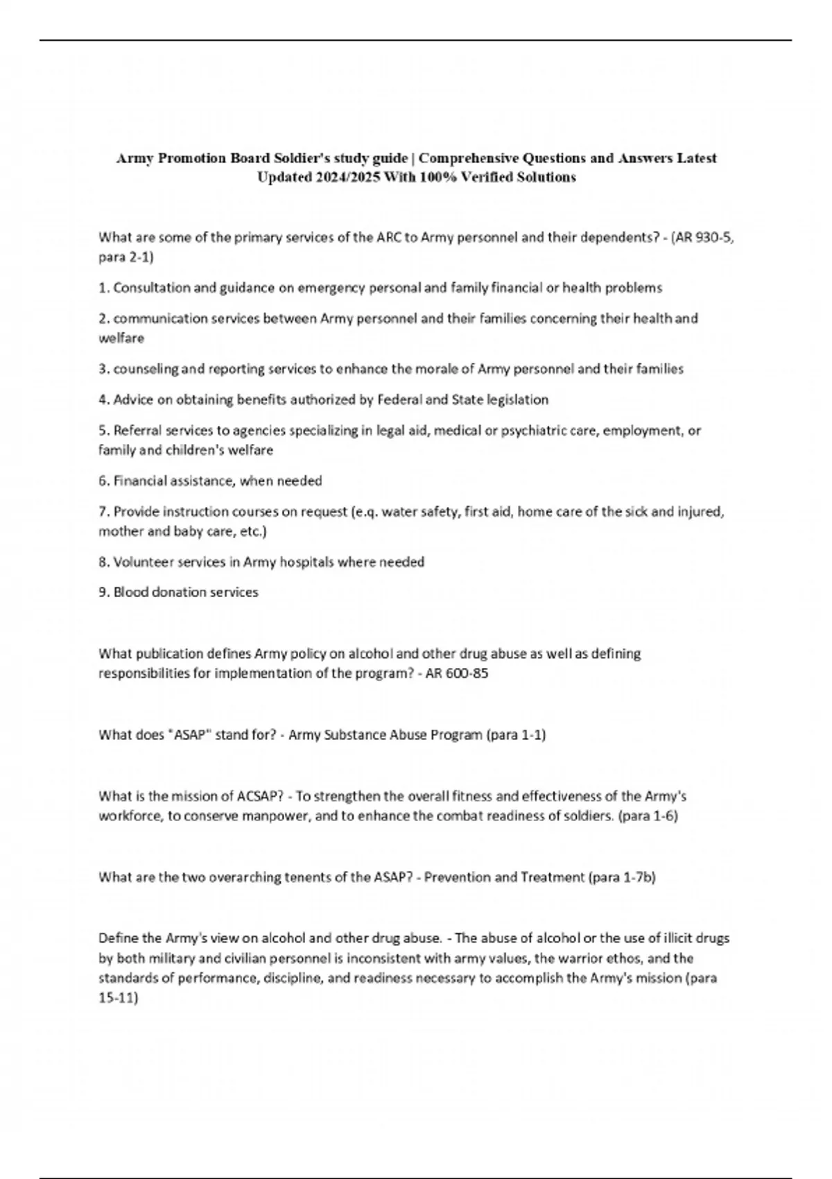 Army Promotion Board Soldier's study guide | Comprehensive Questions and Answers - Army ...