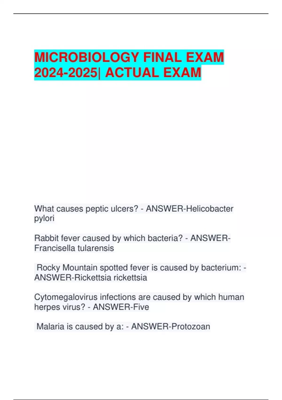 MICROBIOLOGY FINAL EXAM 2025 - MICROBIOLOGY - Stuvia US