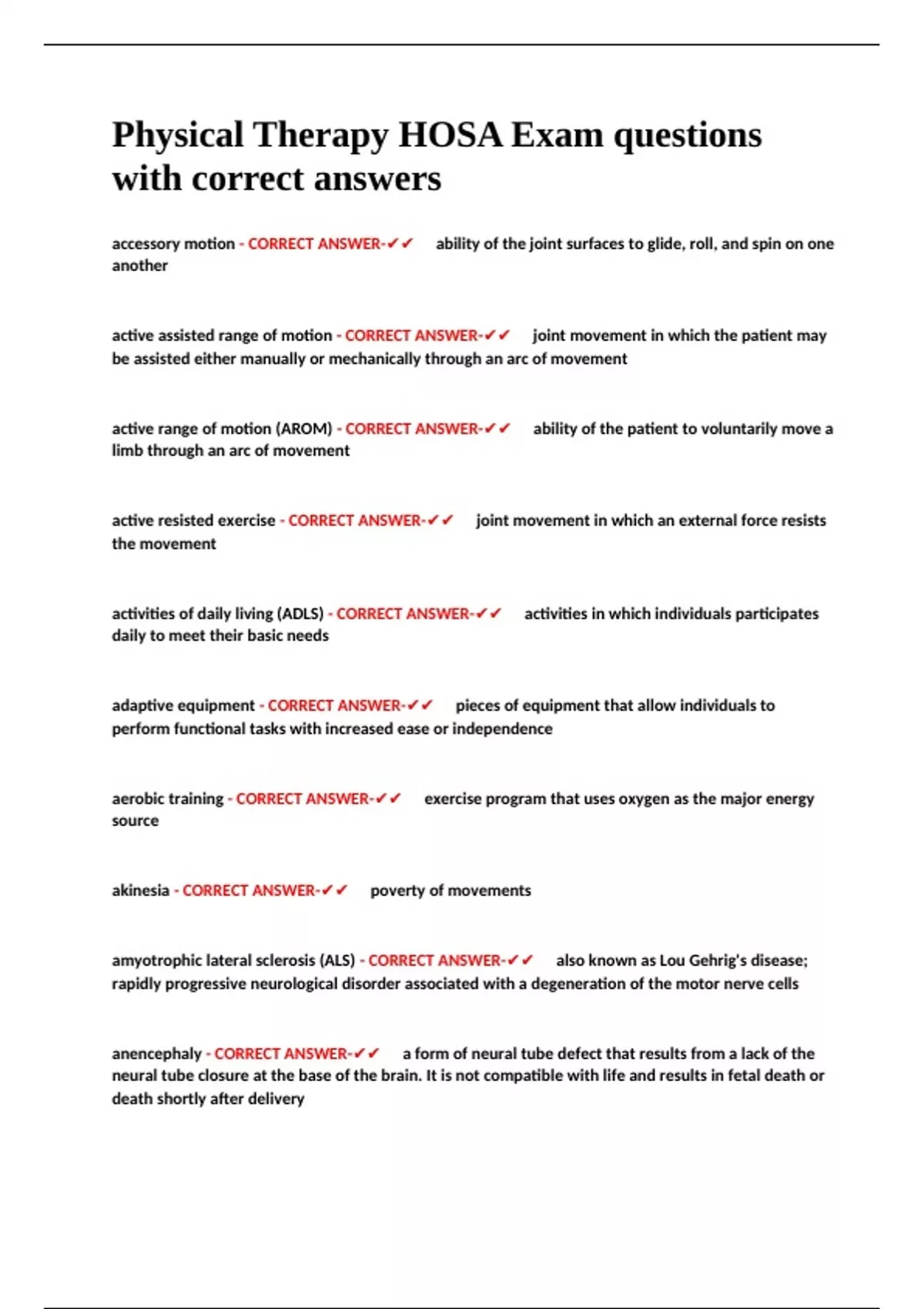 Physical Therapy HOSA Exam questions with correct answers - HOSA ...