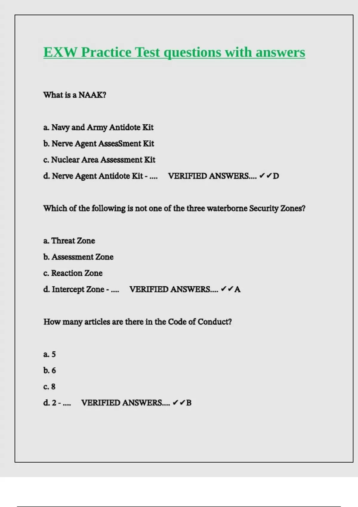 EXW Practice Test questions with answers - EXW - Stuvia US