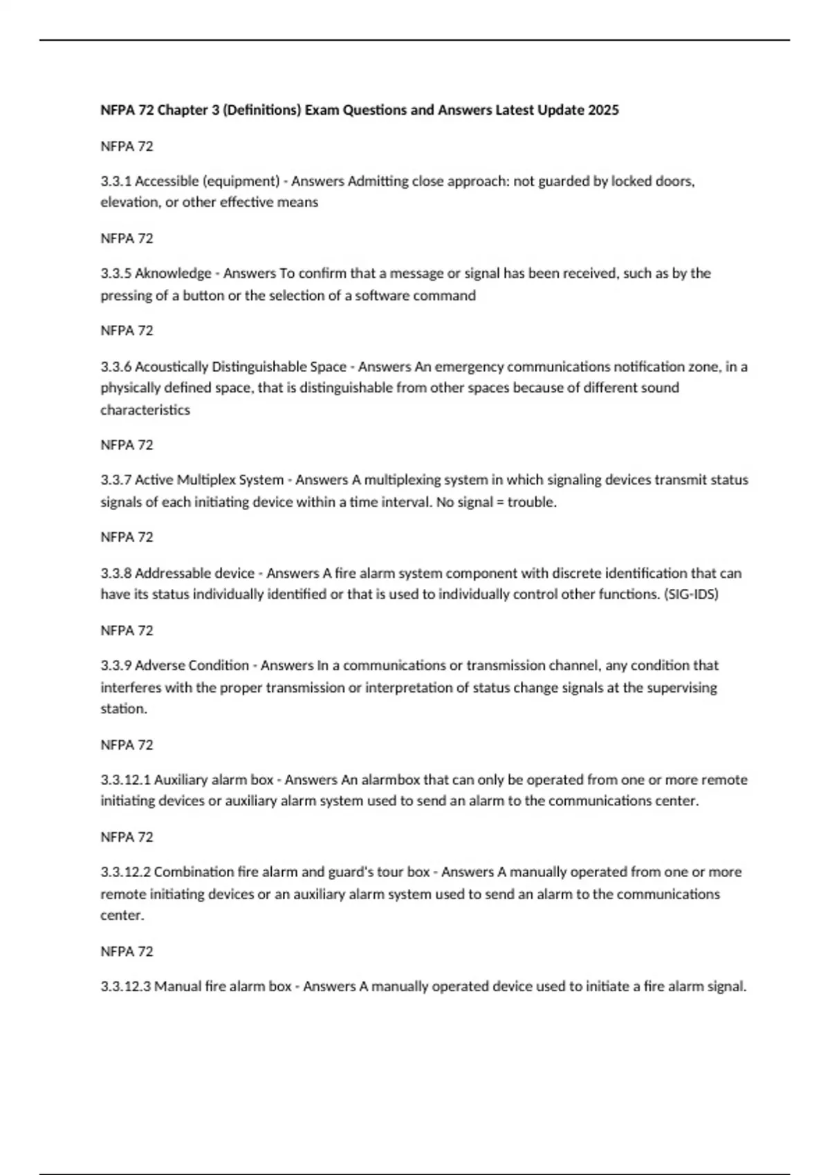 NFPA 72 Chapter 3 (Definitions) Exam Questions and Answers Latest ...