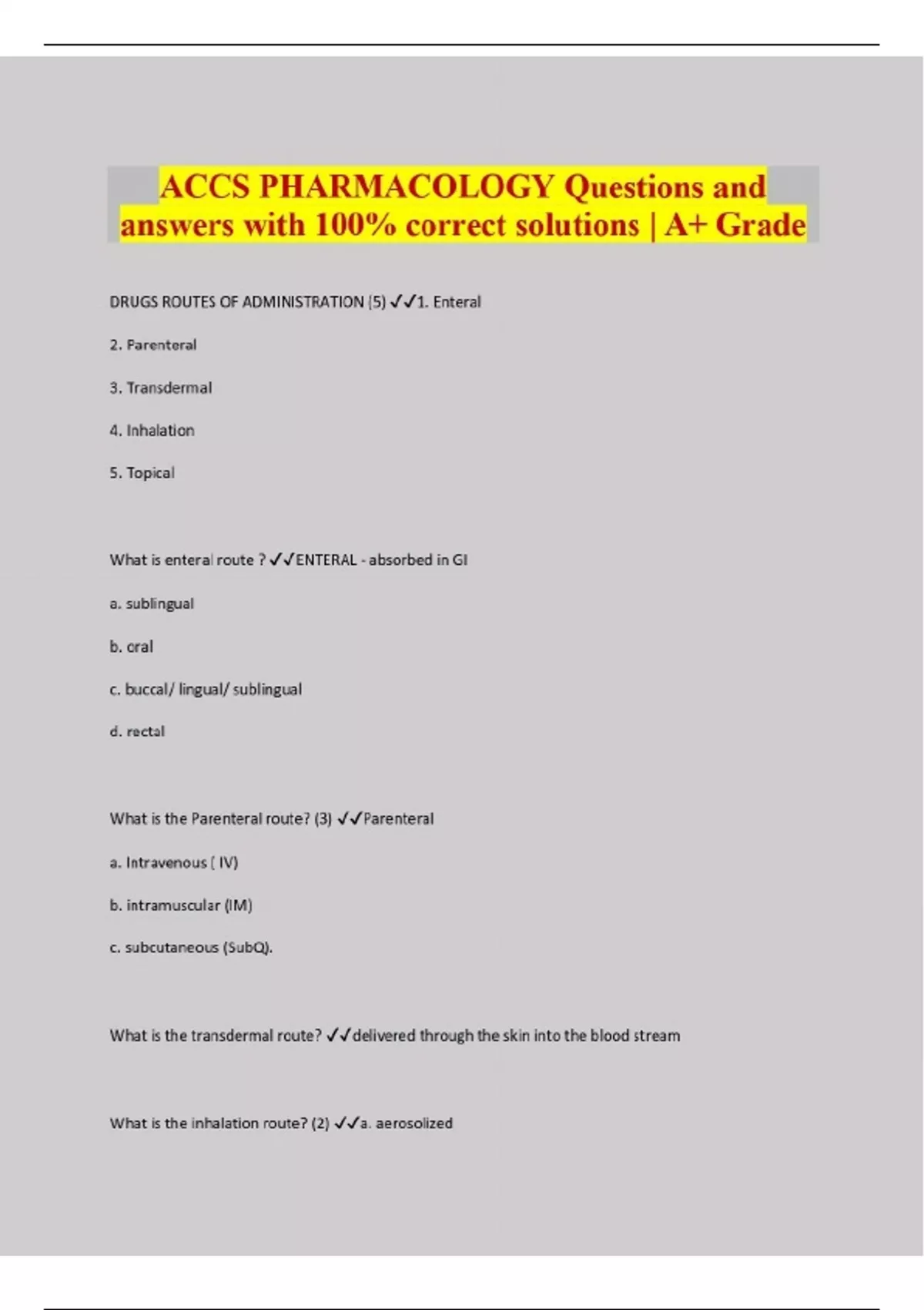 ACCS 2025 PHARMACOLOGY Questions and answers with 100% correct ...