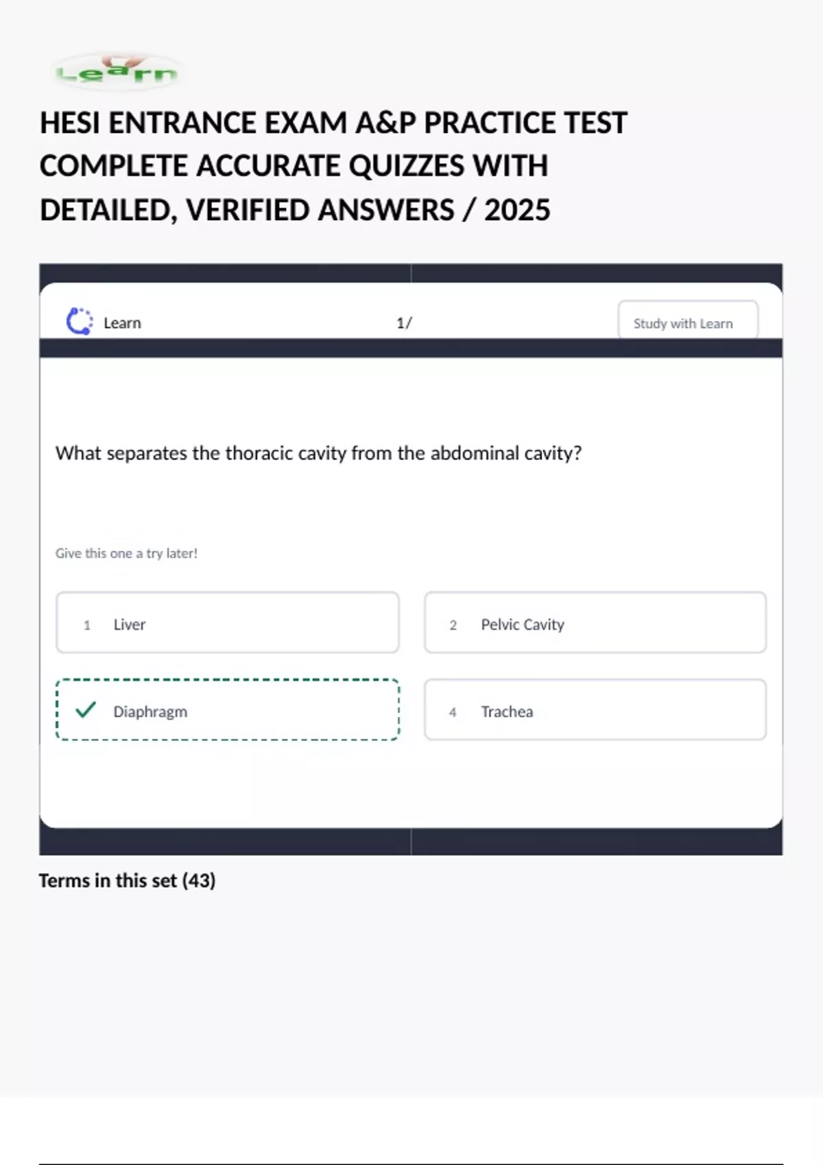 HESI ENTRANCE EXAM A&P PRACTICE TEST COMPLETE ACCURATE QUIZZES WITH ...