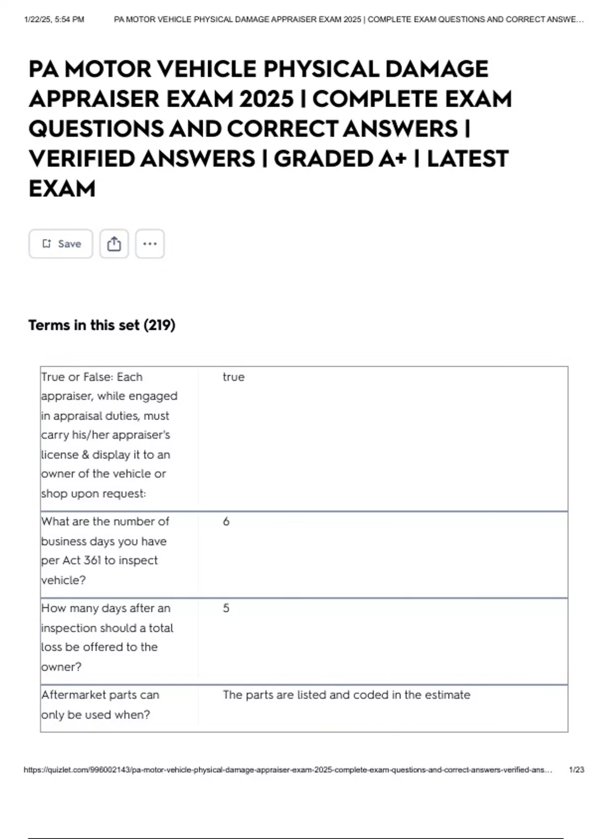 PA MOTOR VEHICLE PHYSICAL DAMAGE APPRAISER EXAM 2025 | COMPLETE EXAM ...