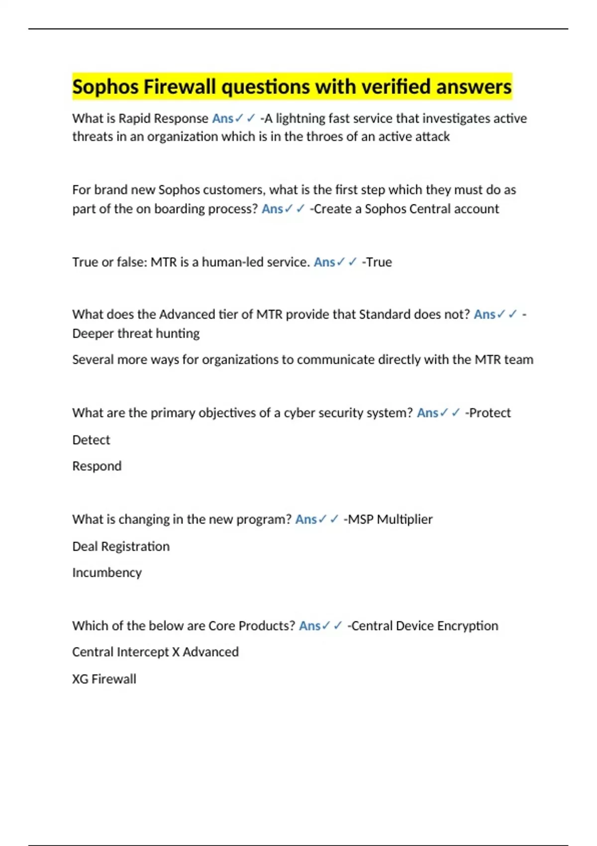 Sophos Firewall questions with verified answer1 - Sophos - Stuvia US