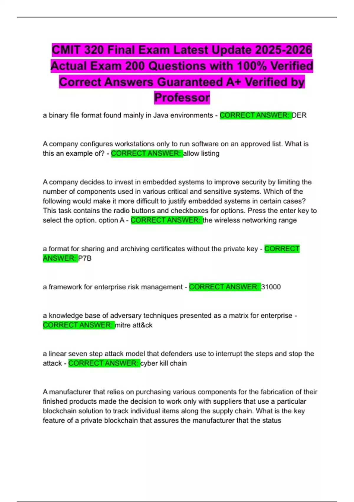 CMIT 320 Final Exam Latest Update Actual Exam 200 Questions with 100% ...
